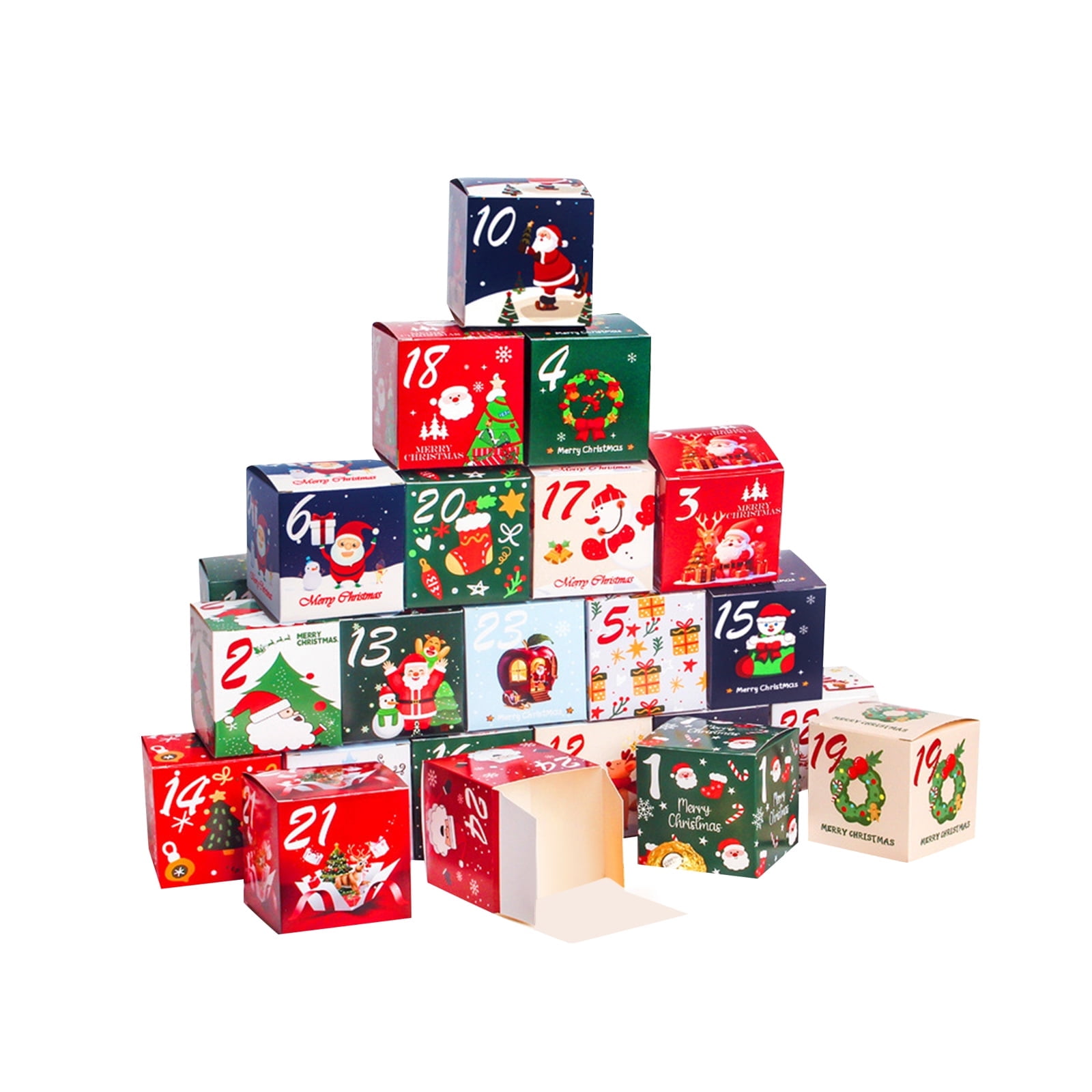 24 Pcs Christmas Countdown Number Paper Box, Christmas Party Decoration ...