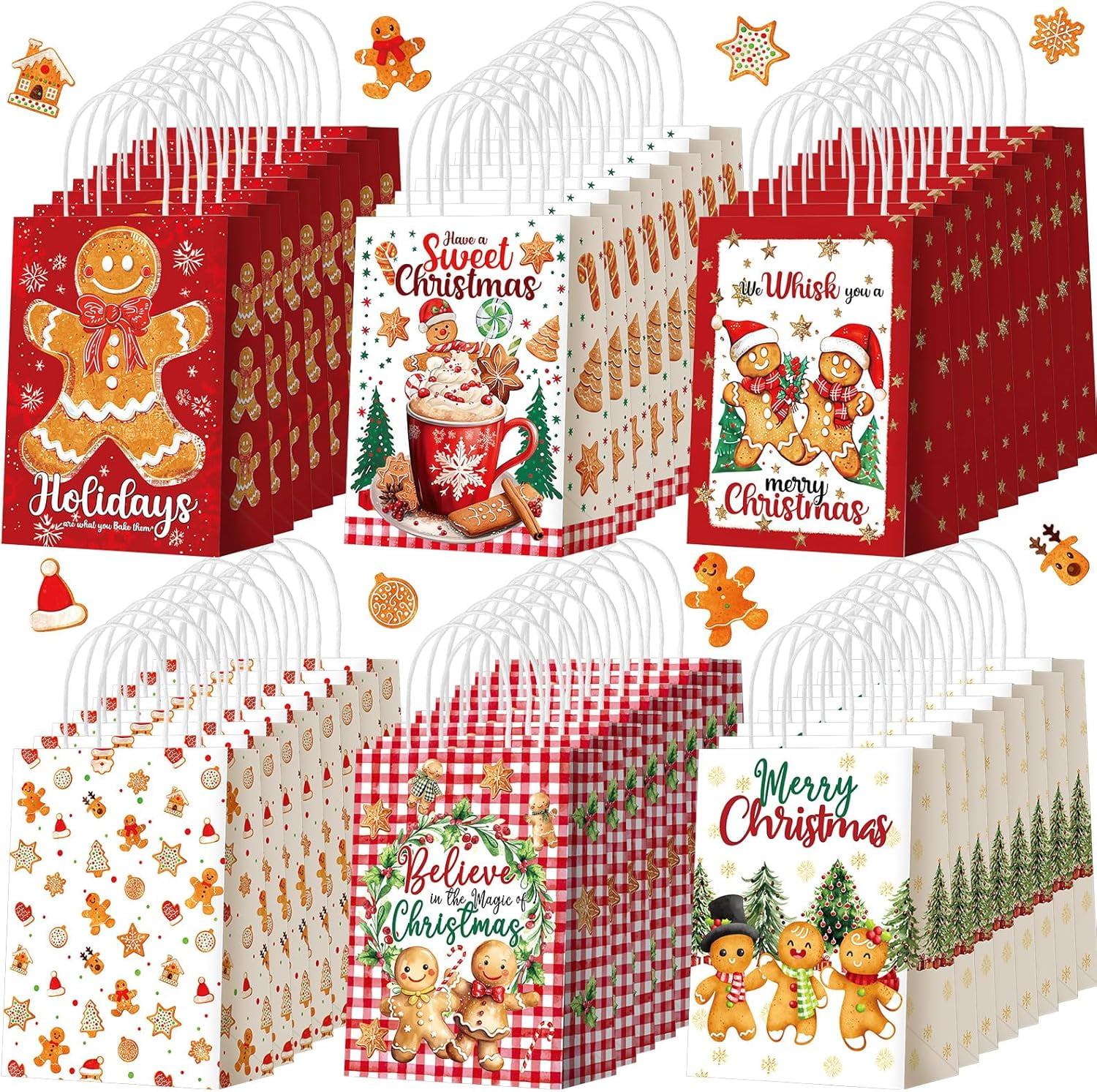 24 Pcs Christmas Gingerbread Party Favors Bags Christmas Goodie Gift ...