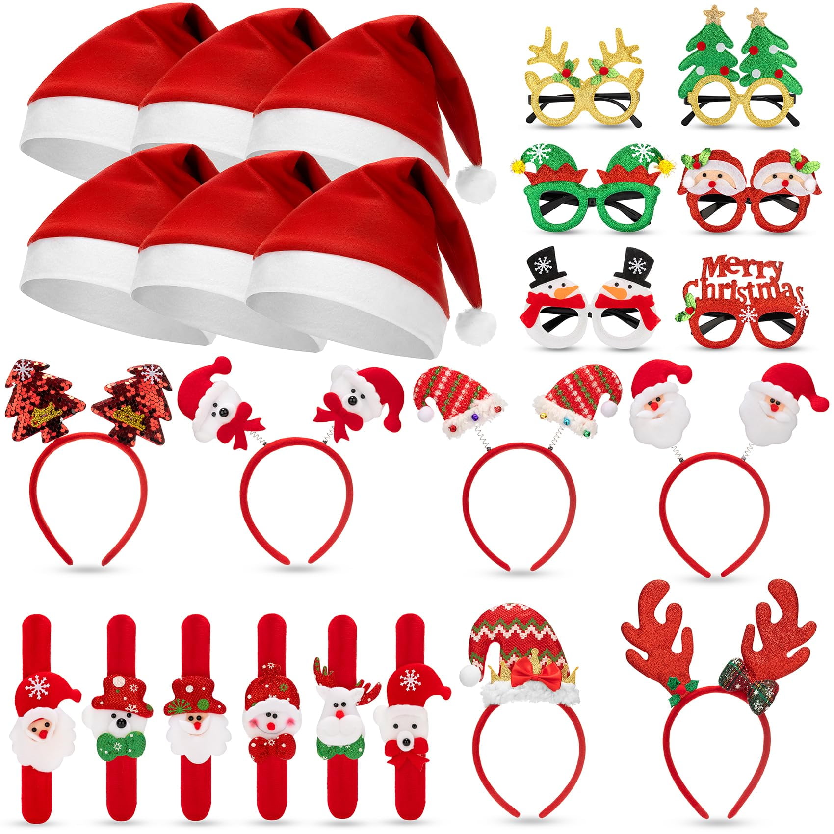 24 Pcs Christmas Glasses Christmas Headbands Christmas Hats Wristbands ...