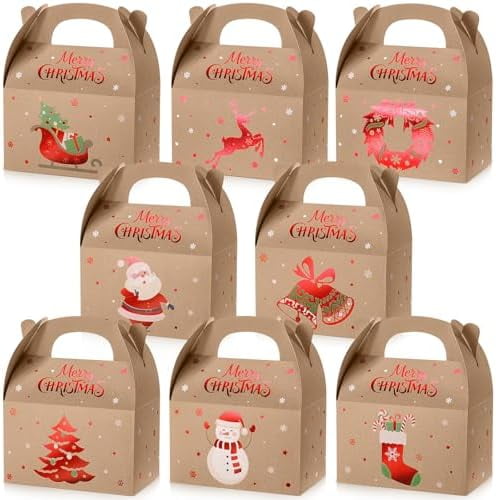 24 Pcs Christmas Goody Candy Boxes Cardboard with Handles 3D Christmas ...