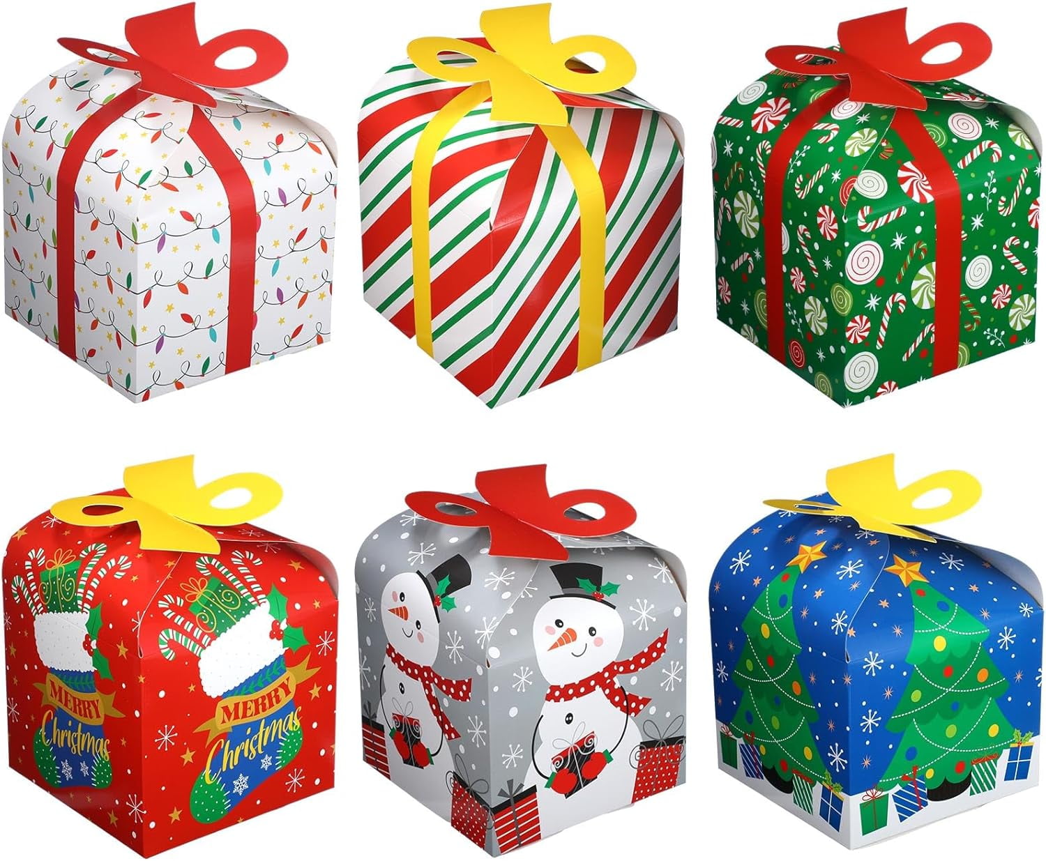 24 Pcs Christmas Large Gift Boxes with Bow Xmas Paper Treat Candy ...