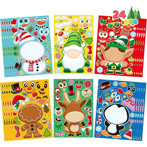 24 Pcs Christmas Make-a-face Stickers, Make Your Own Characters Mix and ...