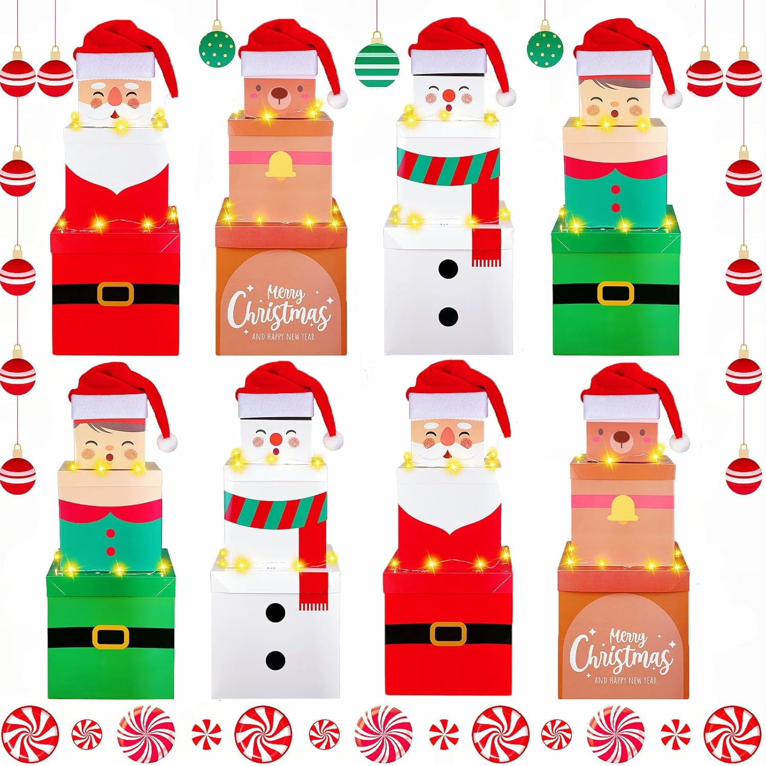 24 Pcs Christmas Nesting Gift Boxes with Lid, Xmas Stacking Box Set- 8 ...