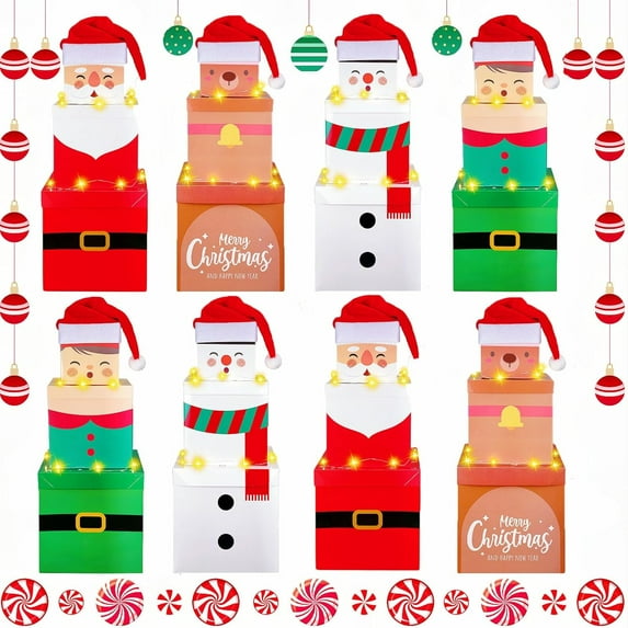 24 Pcs Christmas Nesting Gift Boxes with Lid, Xmas Stacking Box Set- 8 ...