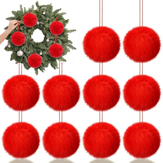 24 Pcs Christmas Ornaments,Bexikou 2.36" Red Furry Christmas Ball ...