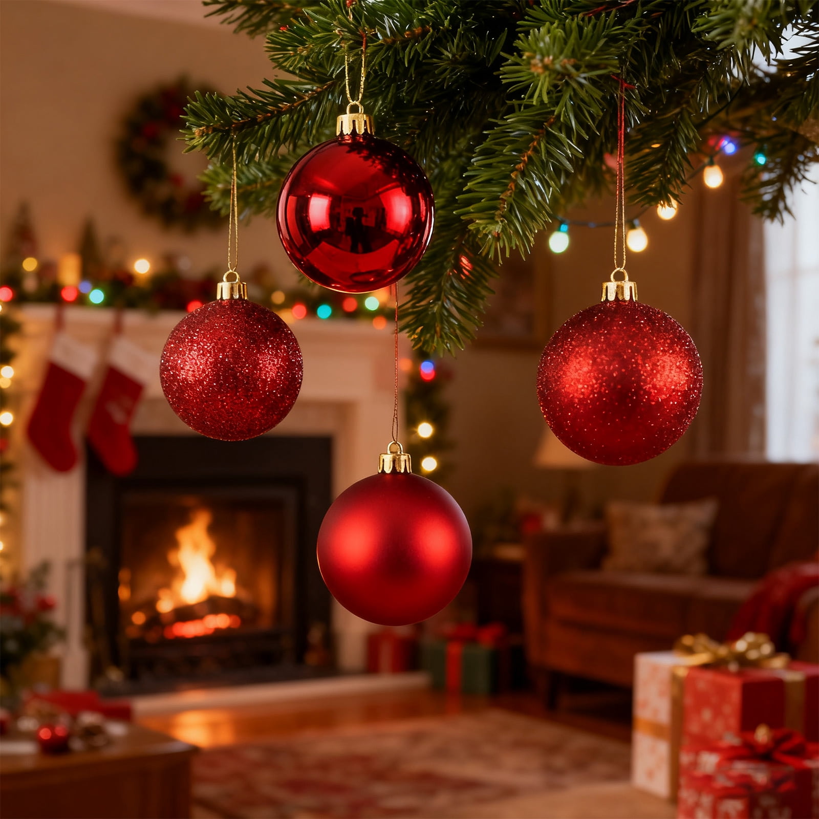 24 Pcs Christmas Ornaments Solid Color Xmas Ball Ornament Set Decors ...