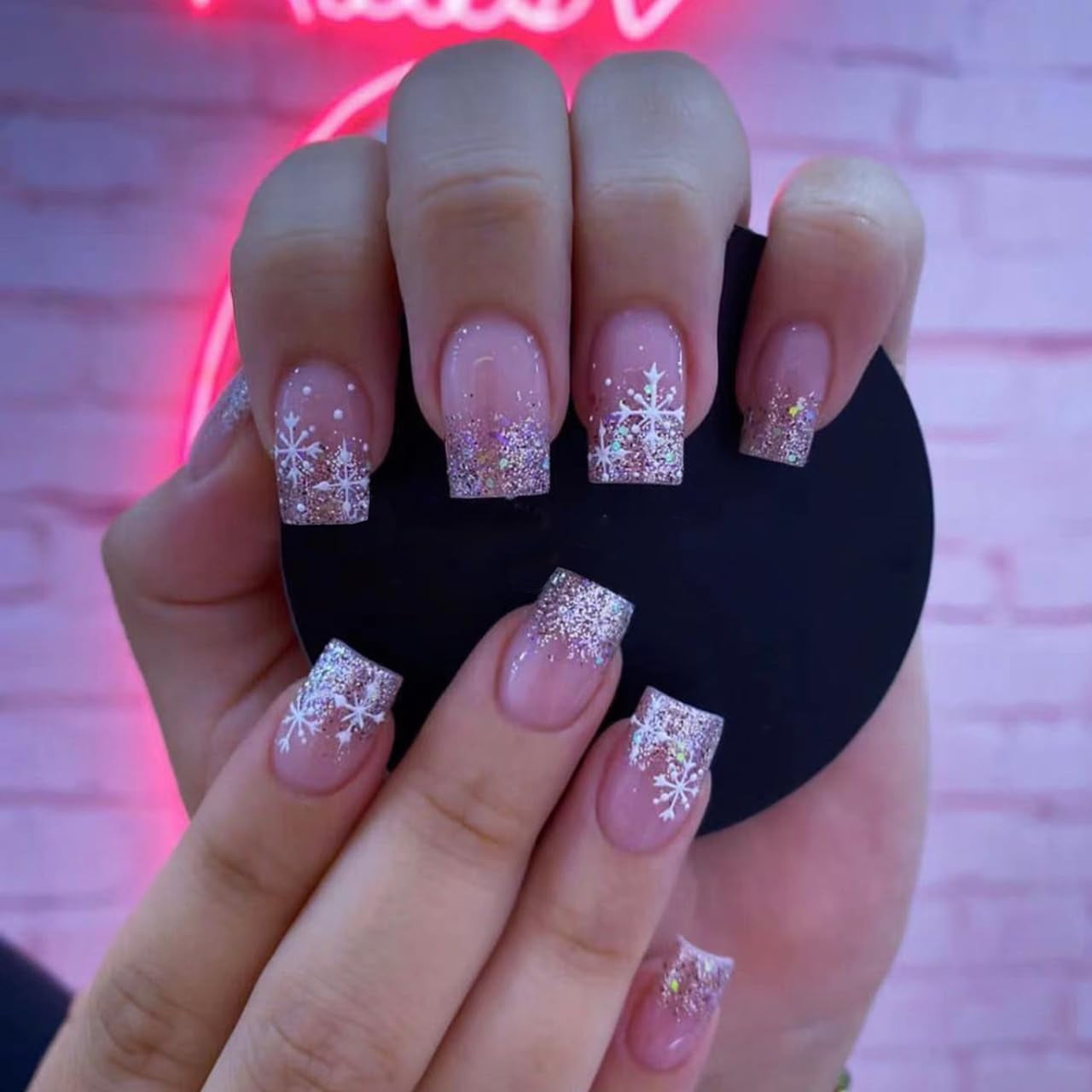 24 Pcs Christmas Press on Nails Short Square Fake Nails with Cute ...