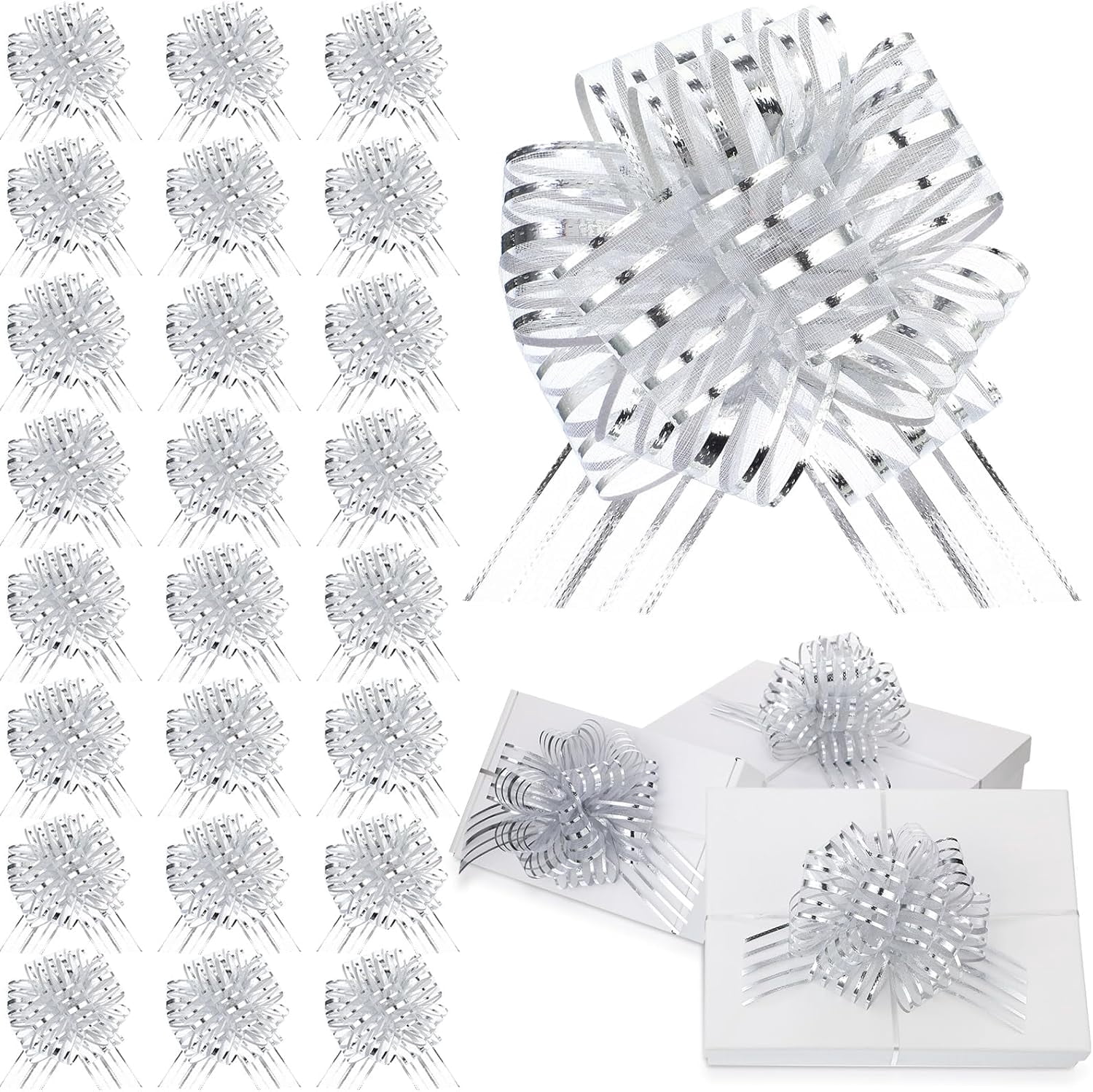 24 Pcs Christmas Pull Bows for Gift Wrapping Large 6 Inch Organza ...