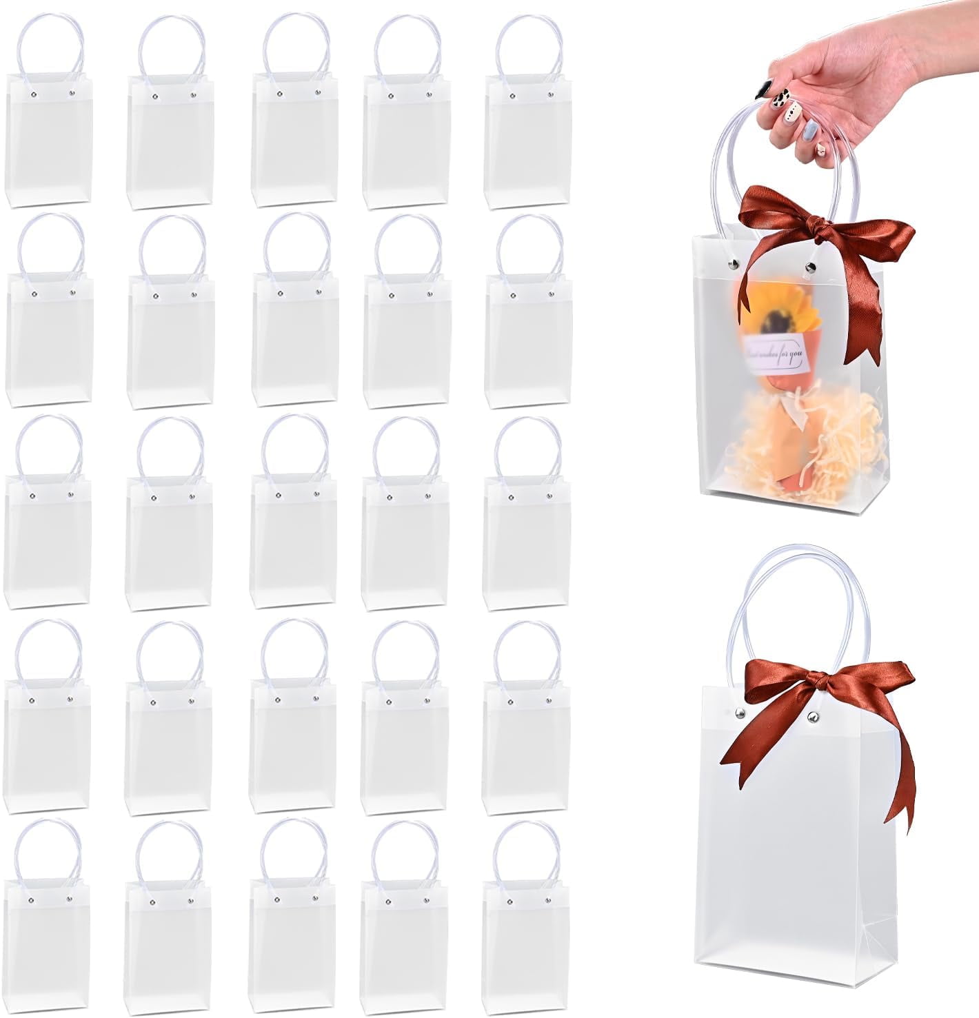 24 Pcs Clear Gift Bags With Handles Frosting Plastic Goodie Bags With ...