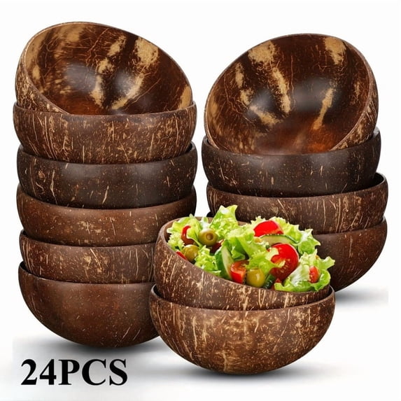 24 Pcs Coconut Bowl and Wooden Spoon Set, Natural Coconut Shell Bowls ...