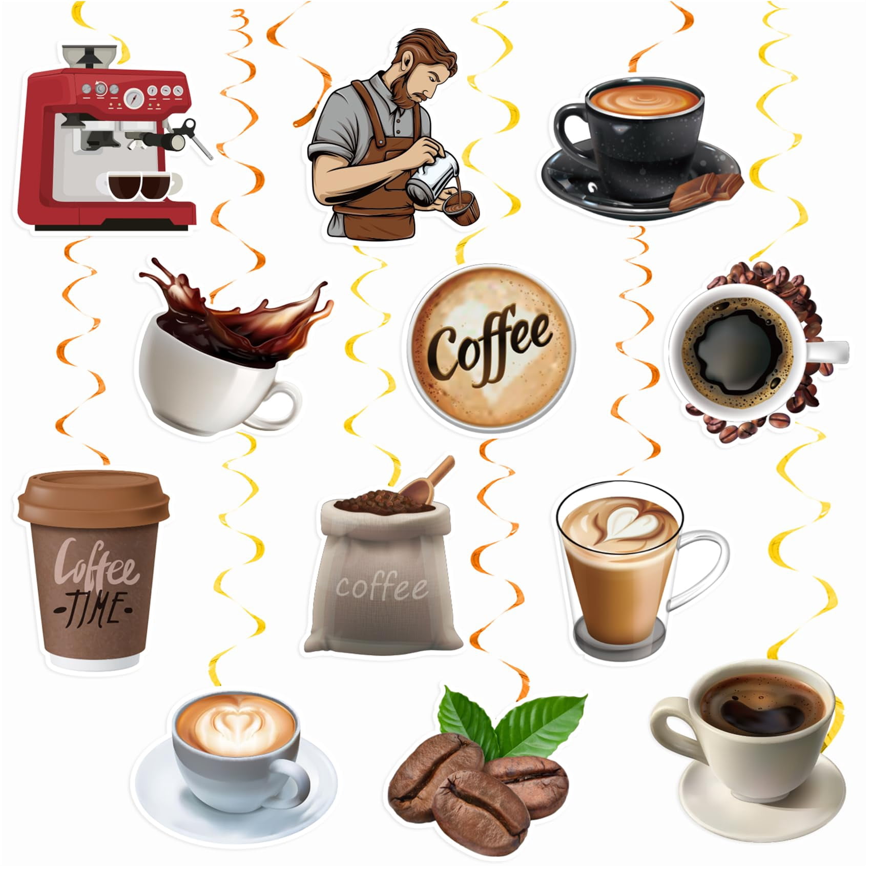 24 Pcs Coffee Hanging Swirls Coffee Ceiling Hanging Decor Coffee Party ...