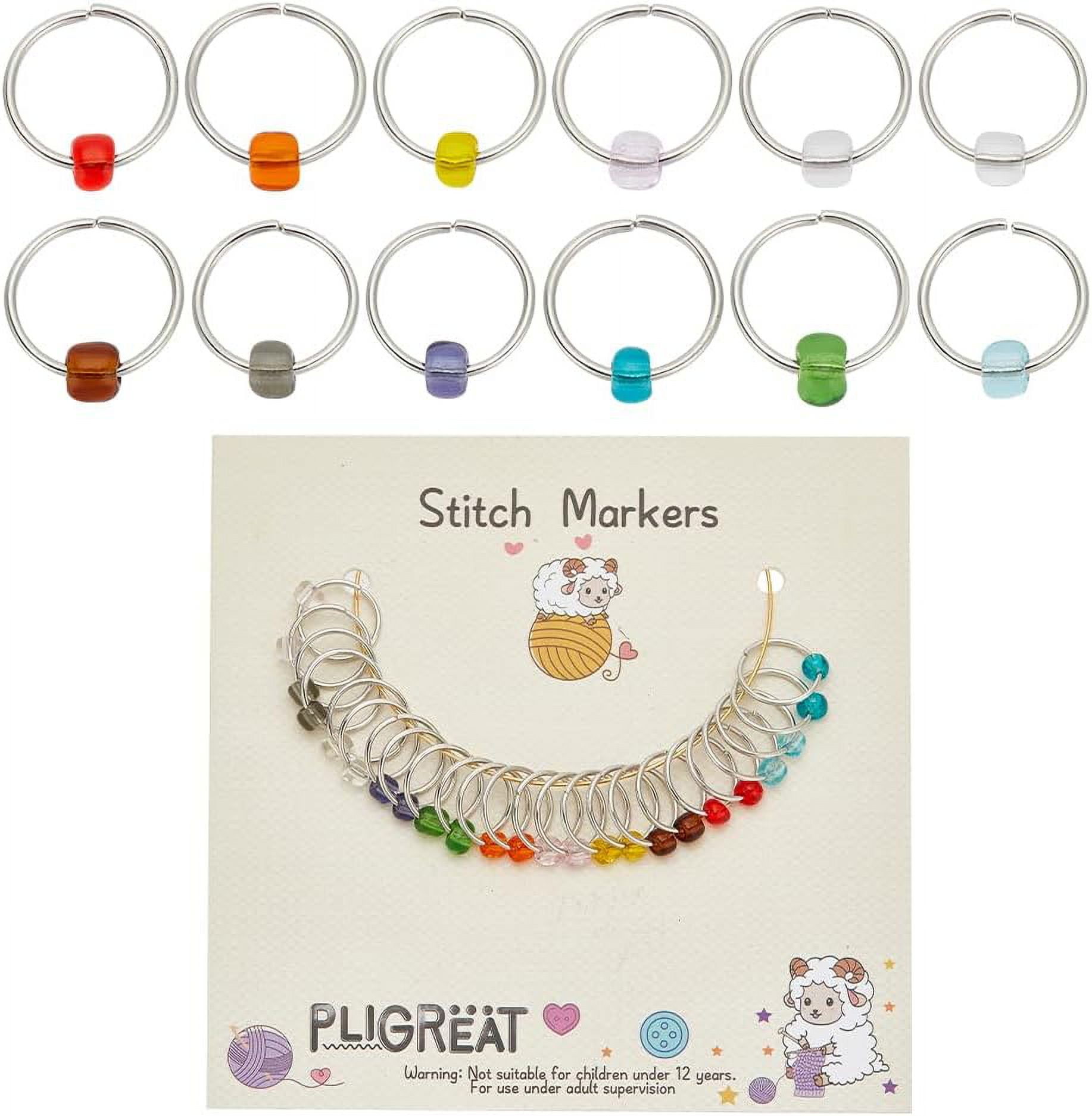 24 Pcs Colorful Glass Seed Beads Crochet Stitch Marker Rings Set ...