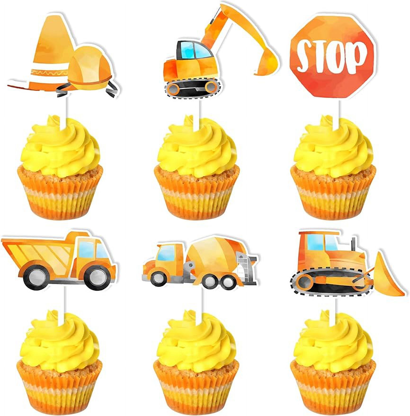 24 Pcs Construction Cupcake Toppers, Dump Truck Cupcake Picks, Stop ...