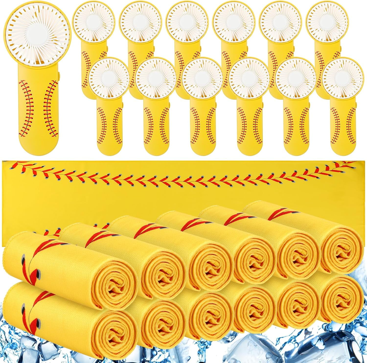 24 Pcs Cooling Towels & Mini Handheld Fans for Sports Parties, Battery ...