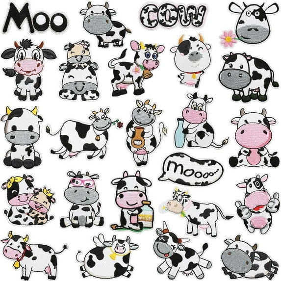 24 Pcs Cow Iron on Patches Bulk Embroidered Patches for Hats Clothes ...