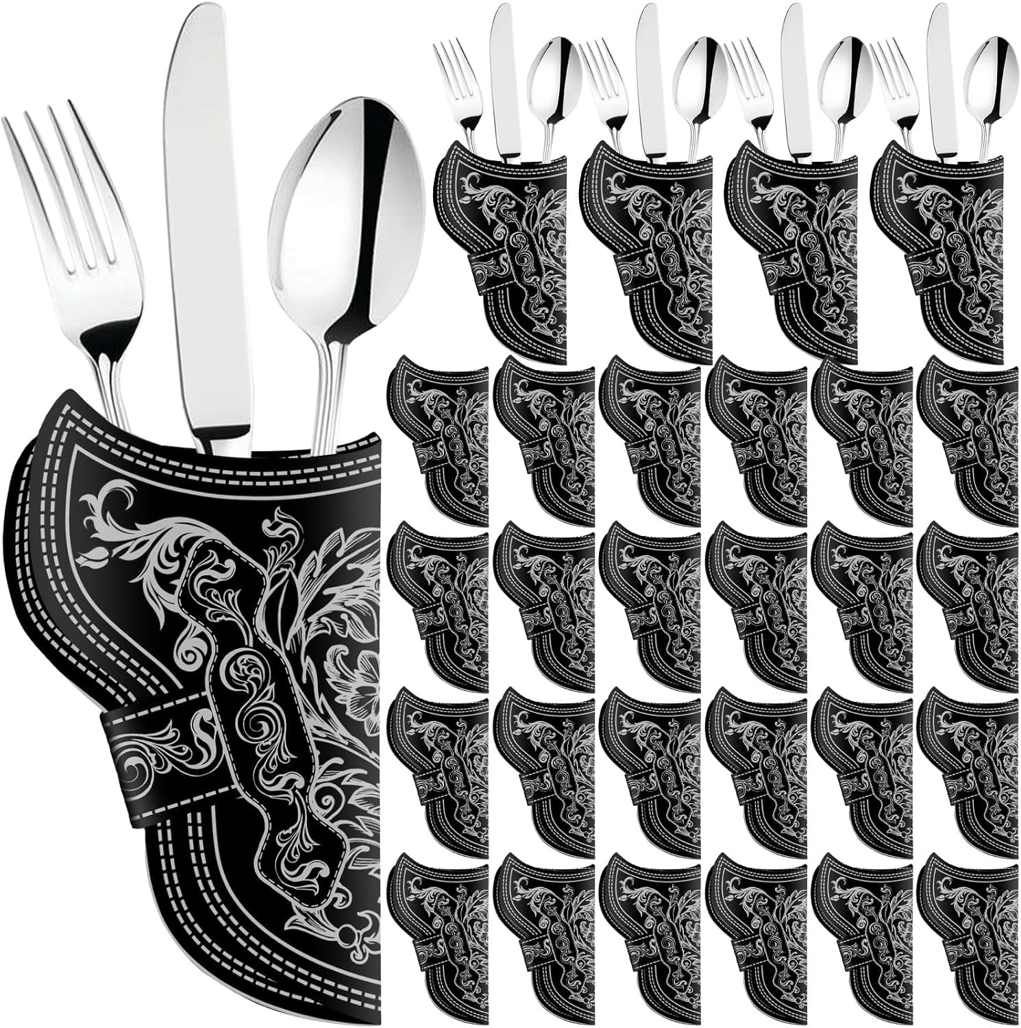 24 Pcs Cowboy Holster Silverware Holsters Knife and Fork Silverware ...