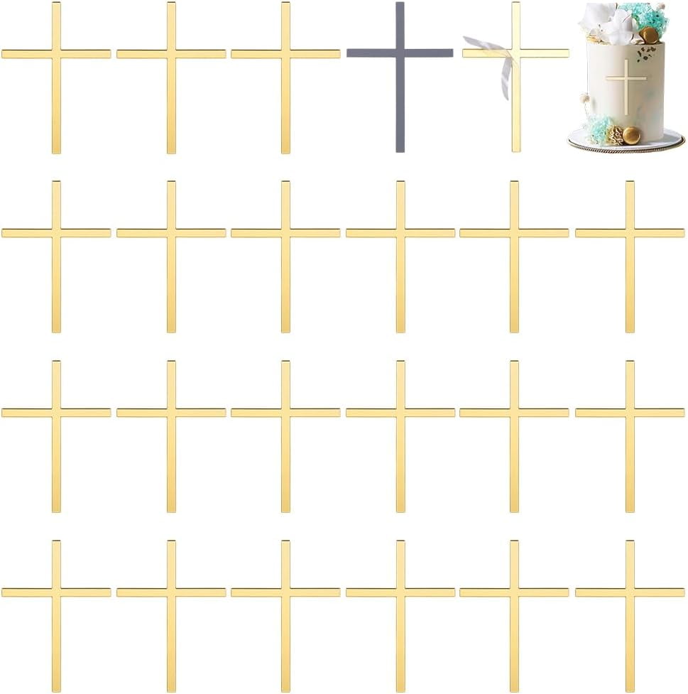 24 Pcs Crossing Cupcake Toppers 3.89x2.71x0.04inch Golden Color Mirror ...