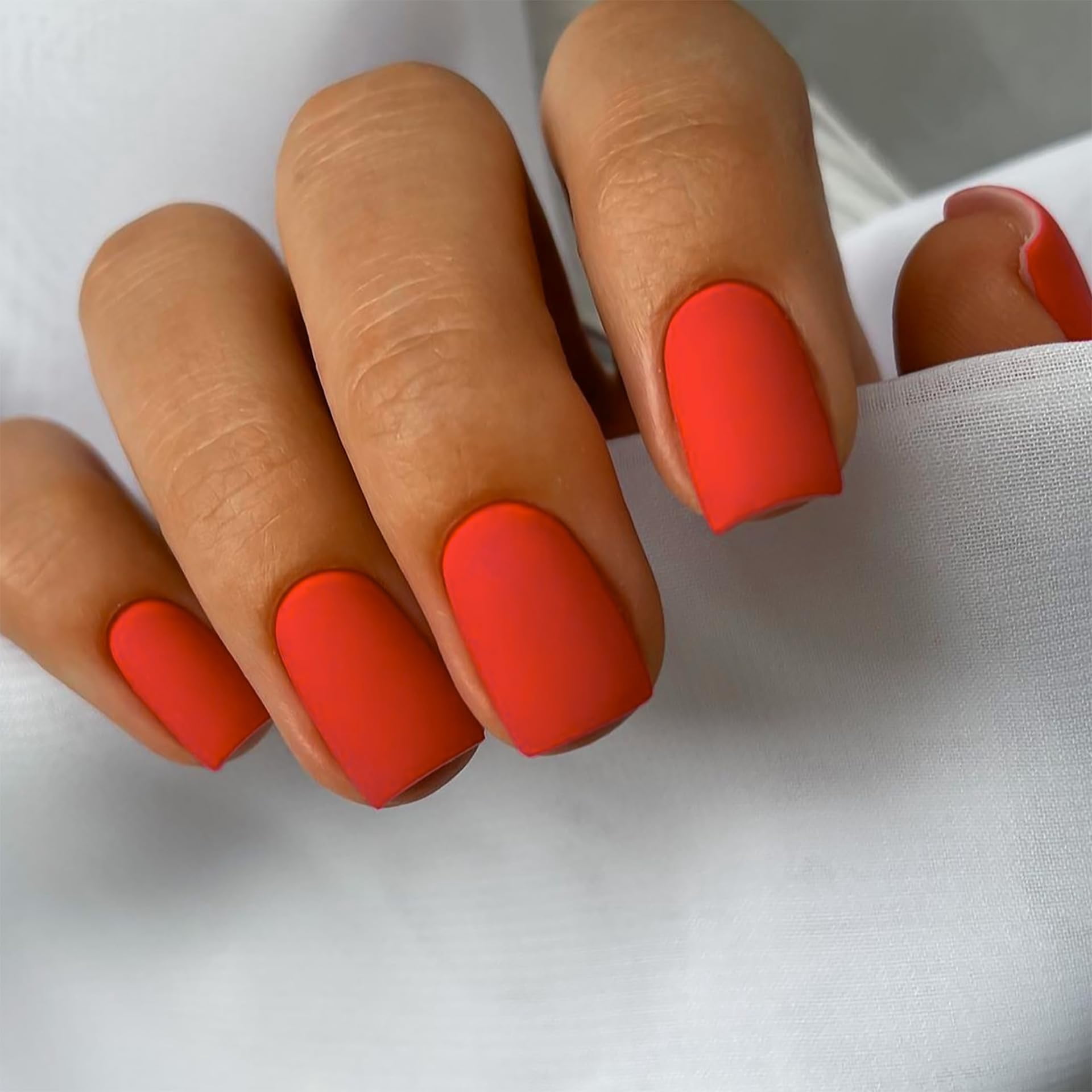 24 Pcs Dark Orange Press on Nails Short Square - WLGDLH Fake Nails ...