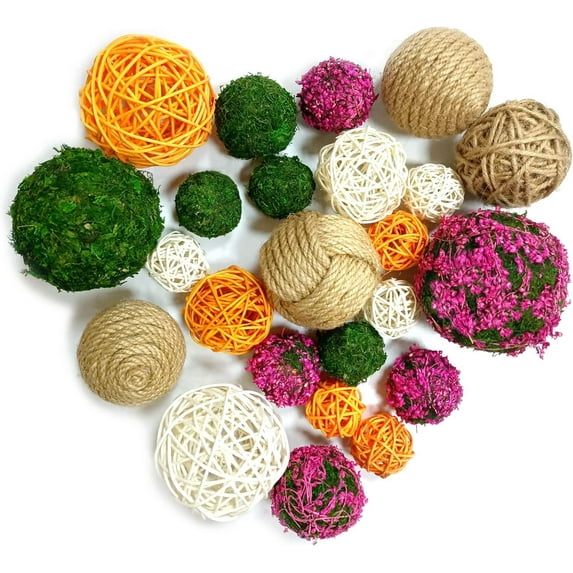 24 Pcs Decorative Balls, Wicker Balls, Moss Balls, Rattan Balls ...