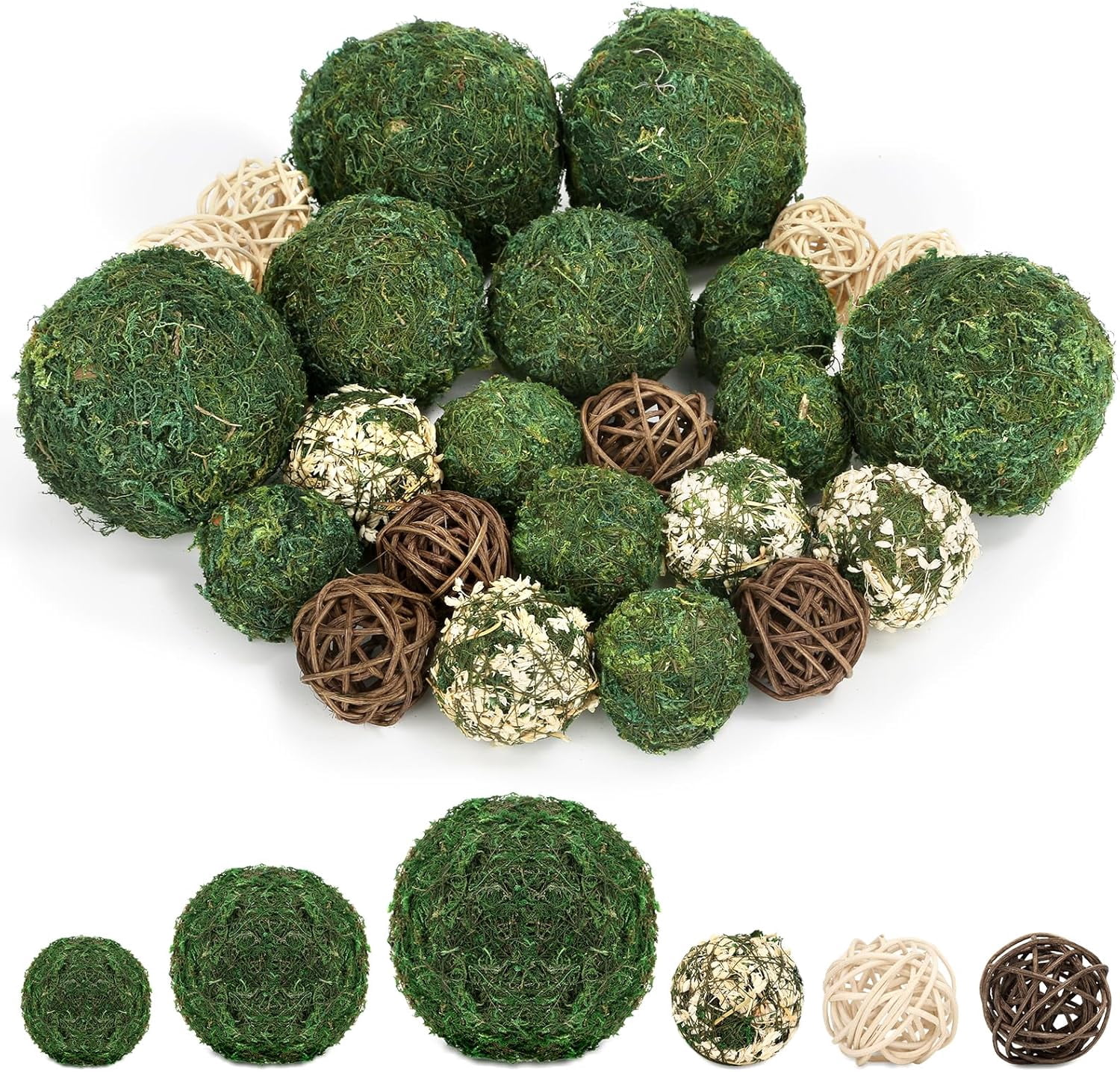24 Pcs Decorative Moss Balls for Centerpiece Bowls - Assorted Sizes ...