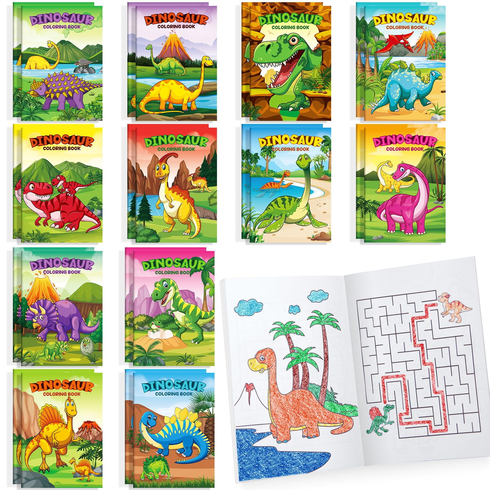 24 Pcs Dinosaur Mini YPF5 Coloring Books Party Favors Birthday Decor ...