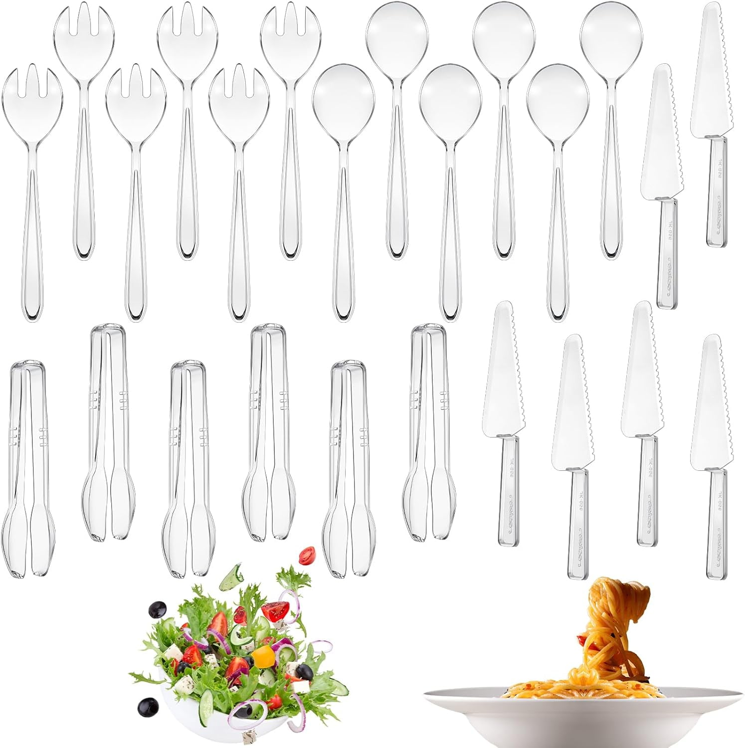 24 Pcs Disposable Plastic Serving Utensils Set 6 Each 9.7" Serving ...