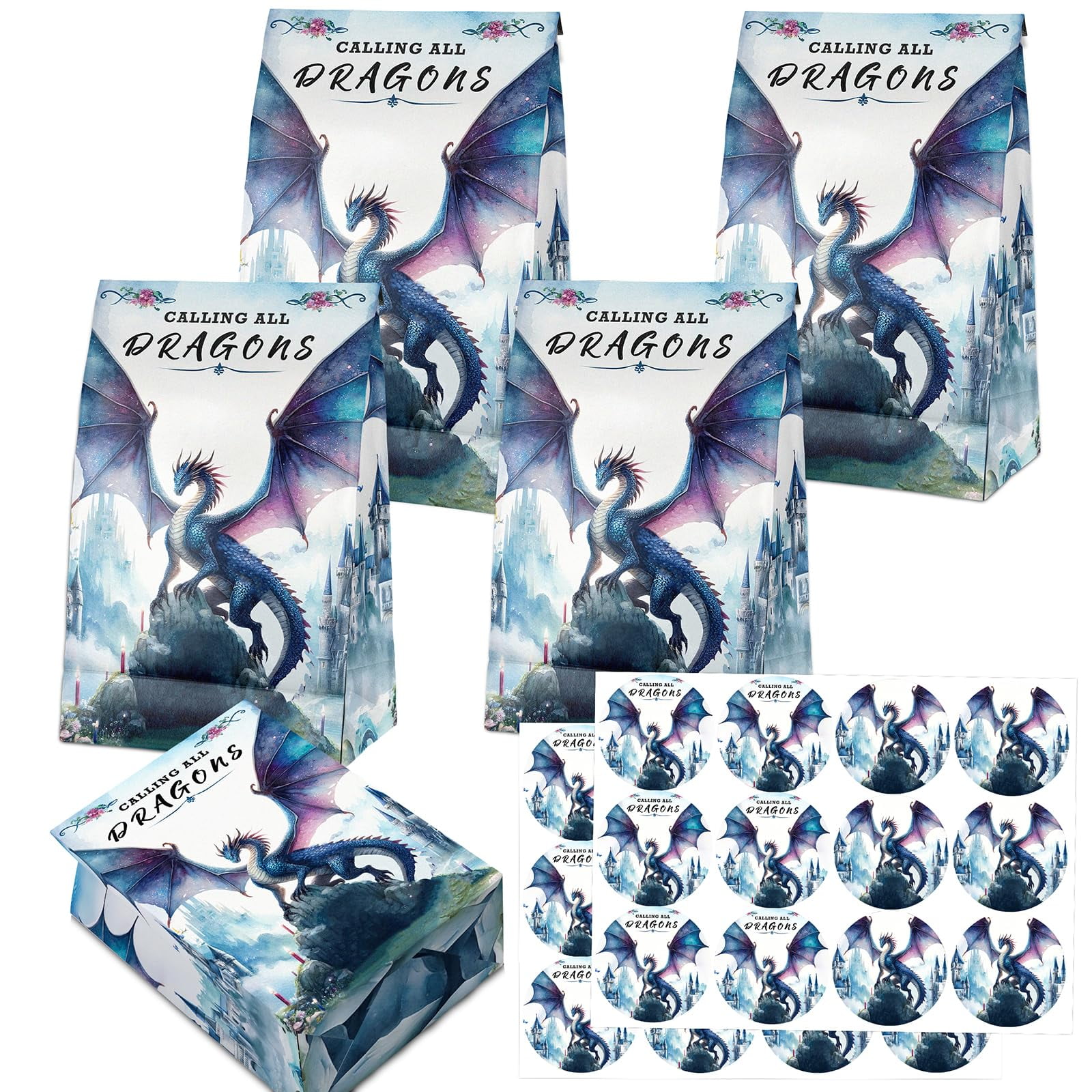 24 Pcs Dragon Goodie Bags with Stickers - Dragon Themed Birthday Party ...