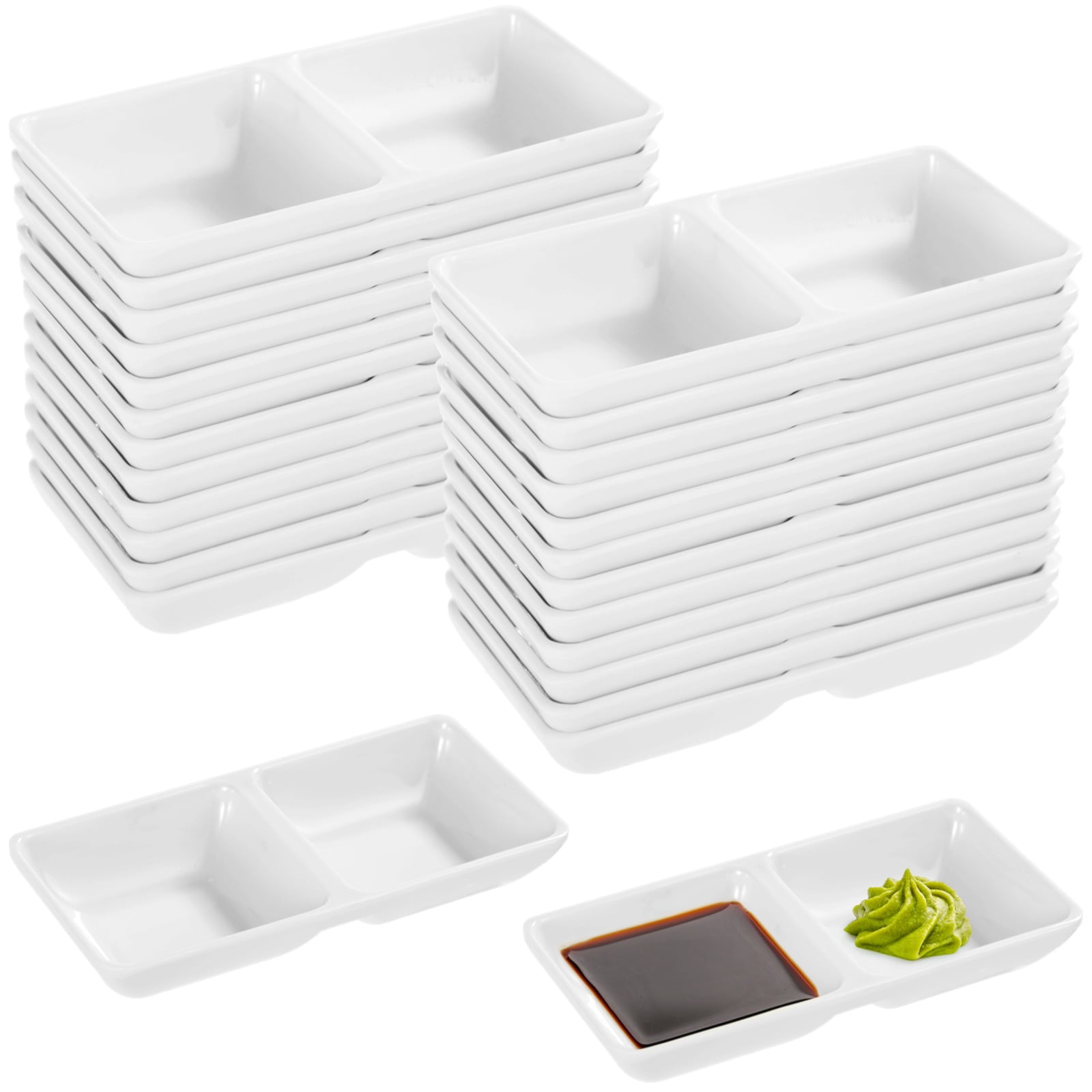 24 Pcs Dual Dipping Bowls, Melamine Dual Sauce Dishes, 2-Compartment ...