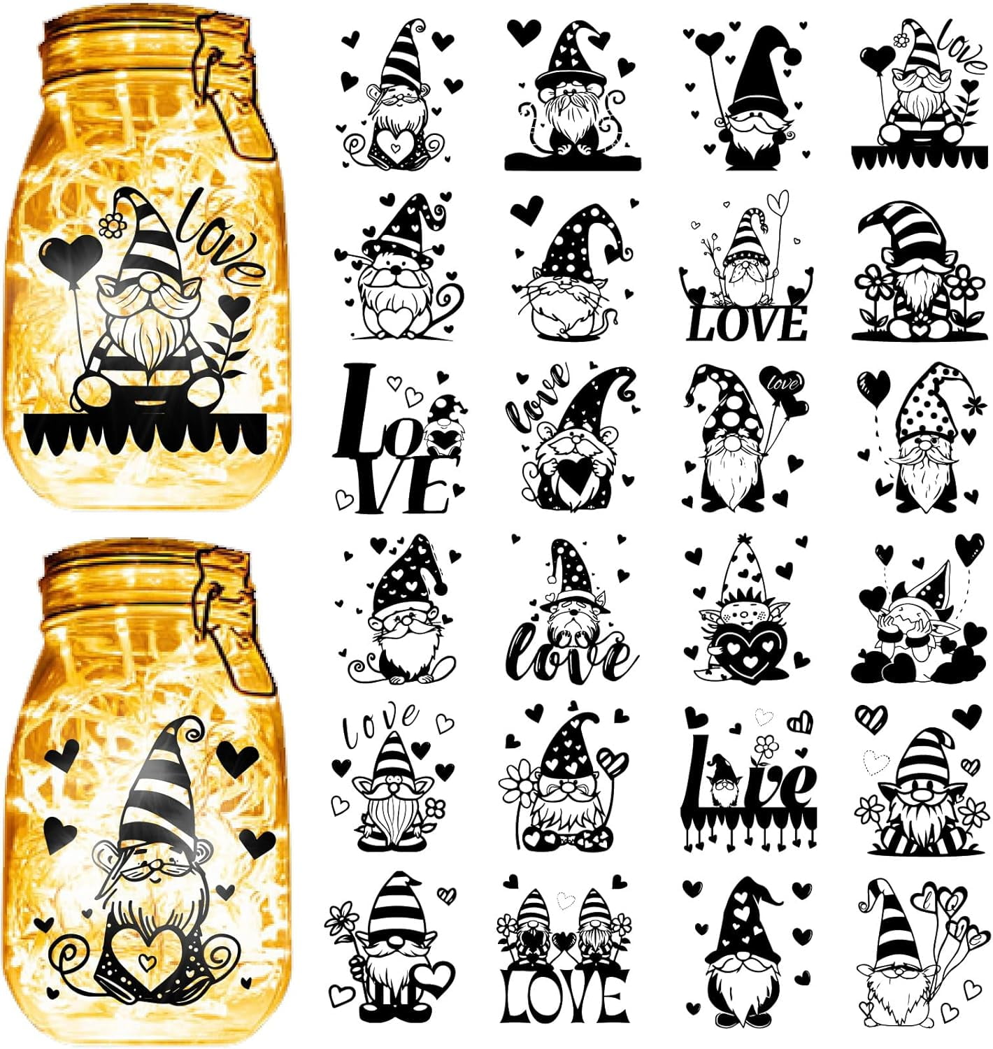 24 Pcs Dwarf Mason Jar Decor Mother‘s Day Display Silhouettes Decals ...