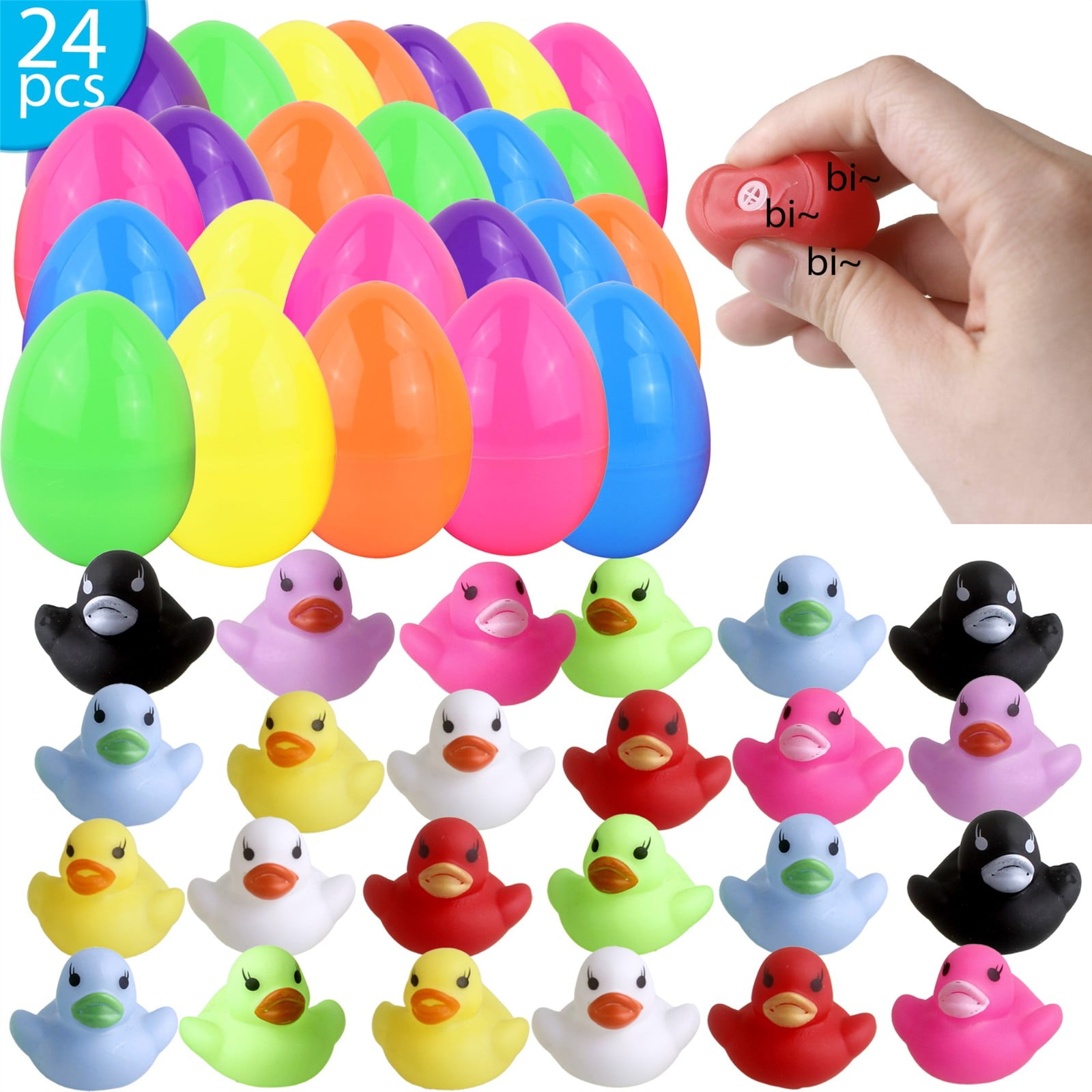 24 Pcs Easter Prefilled Eggs with Mochi Squishy Toys, Glitter Stress ...