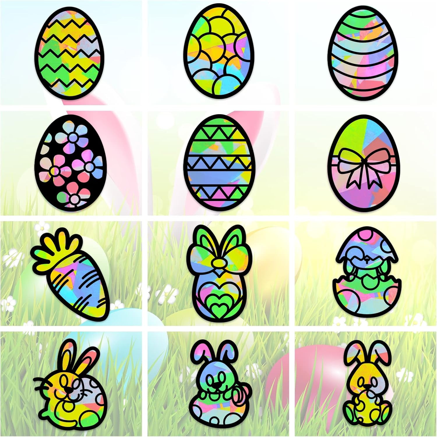 24 Pcs Easter Stained Glass Effect Paper Suncatchers Easter Window ...
