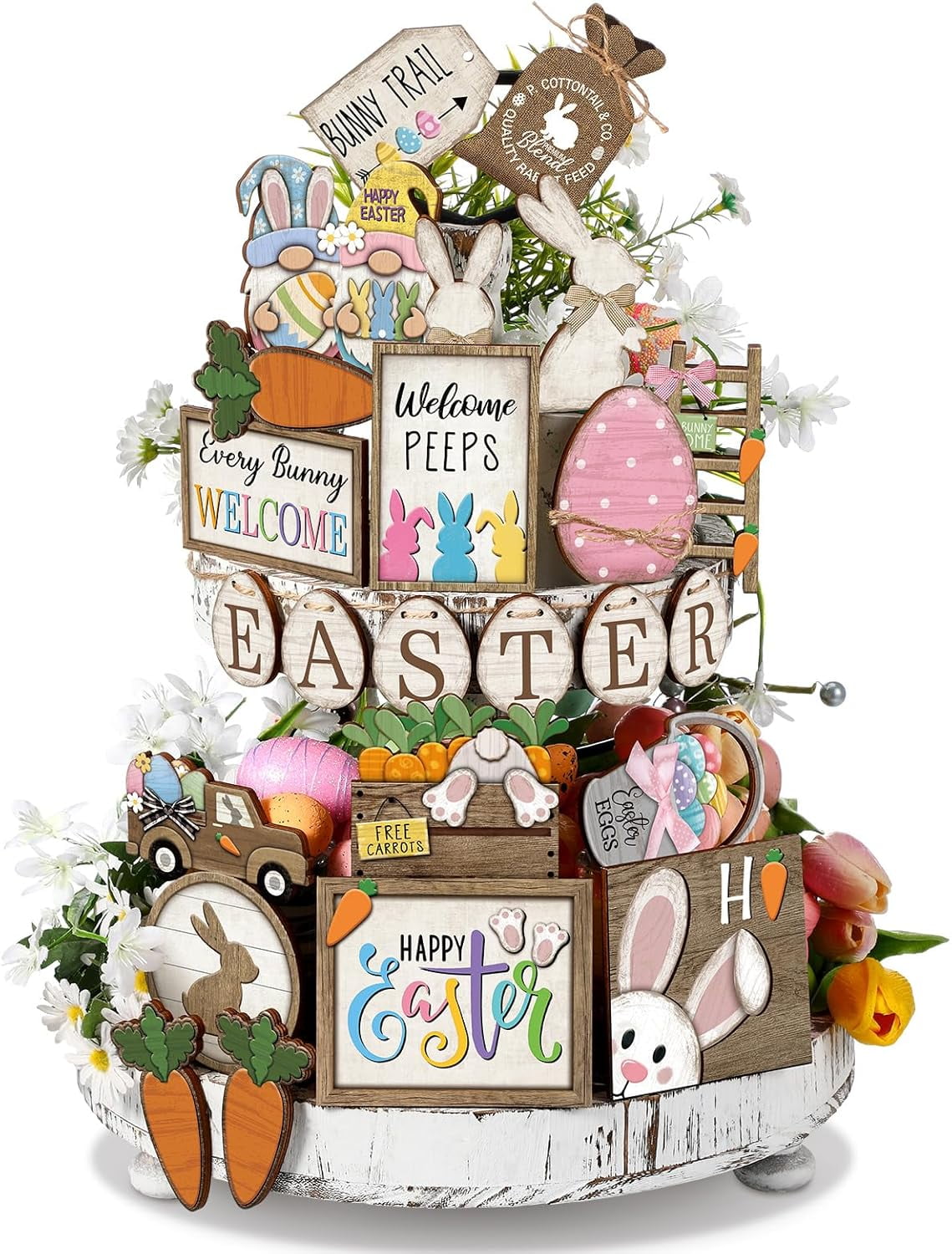 24 Pcs Easter Tiered Tray Decor Bunny Easter Decorations Farmhouse ...