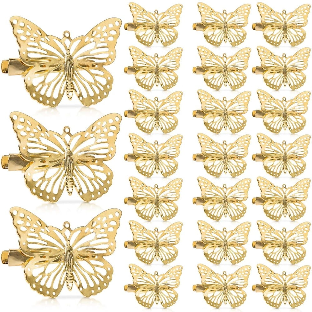 24 Pcs Elegant Metal Butterfly Hair Claws, Snap-On Design & Gold ...