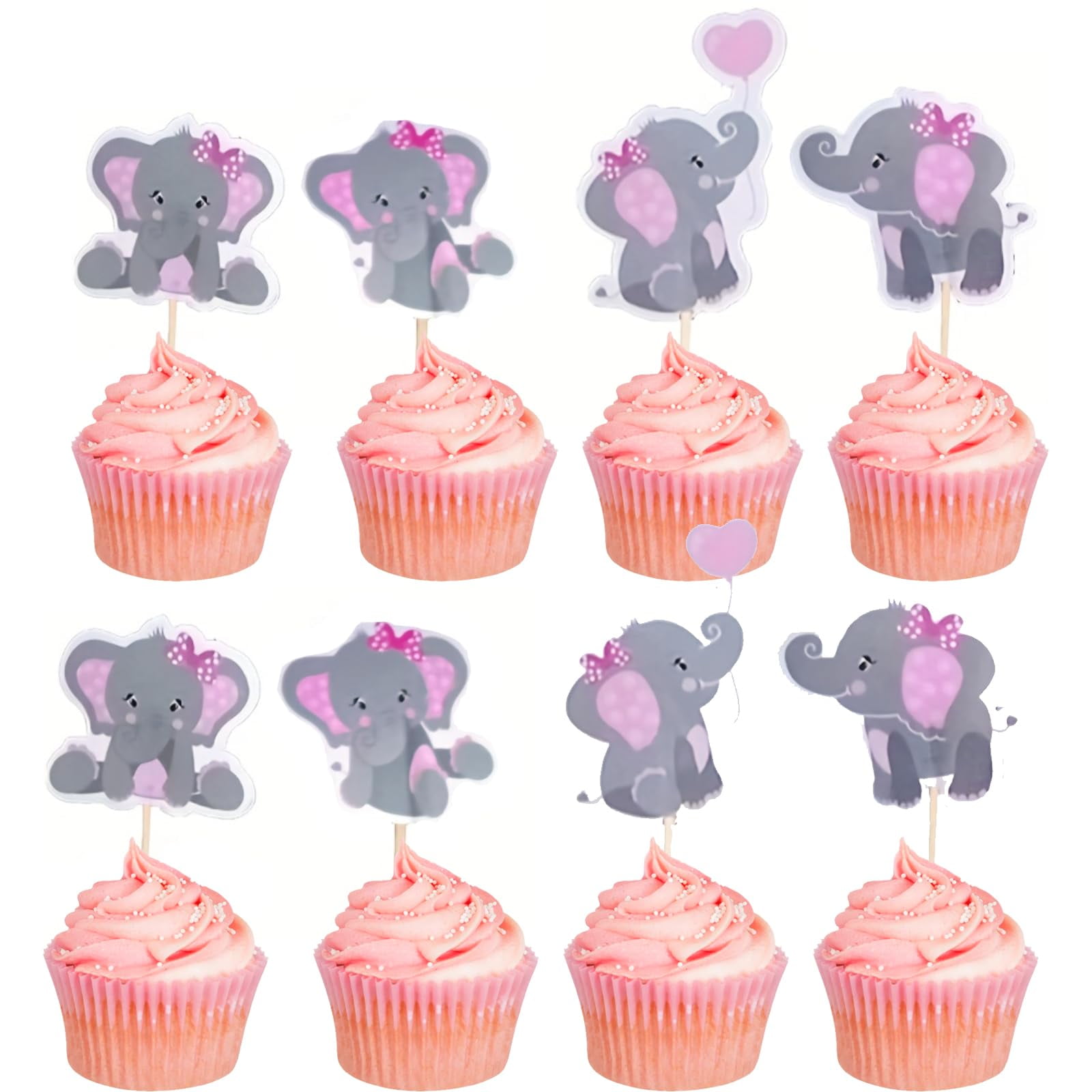 24 Pcs Elephant Cupcake Toppers for BSL1 girls Birthday Party Decor ...