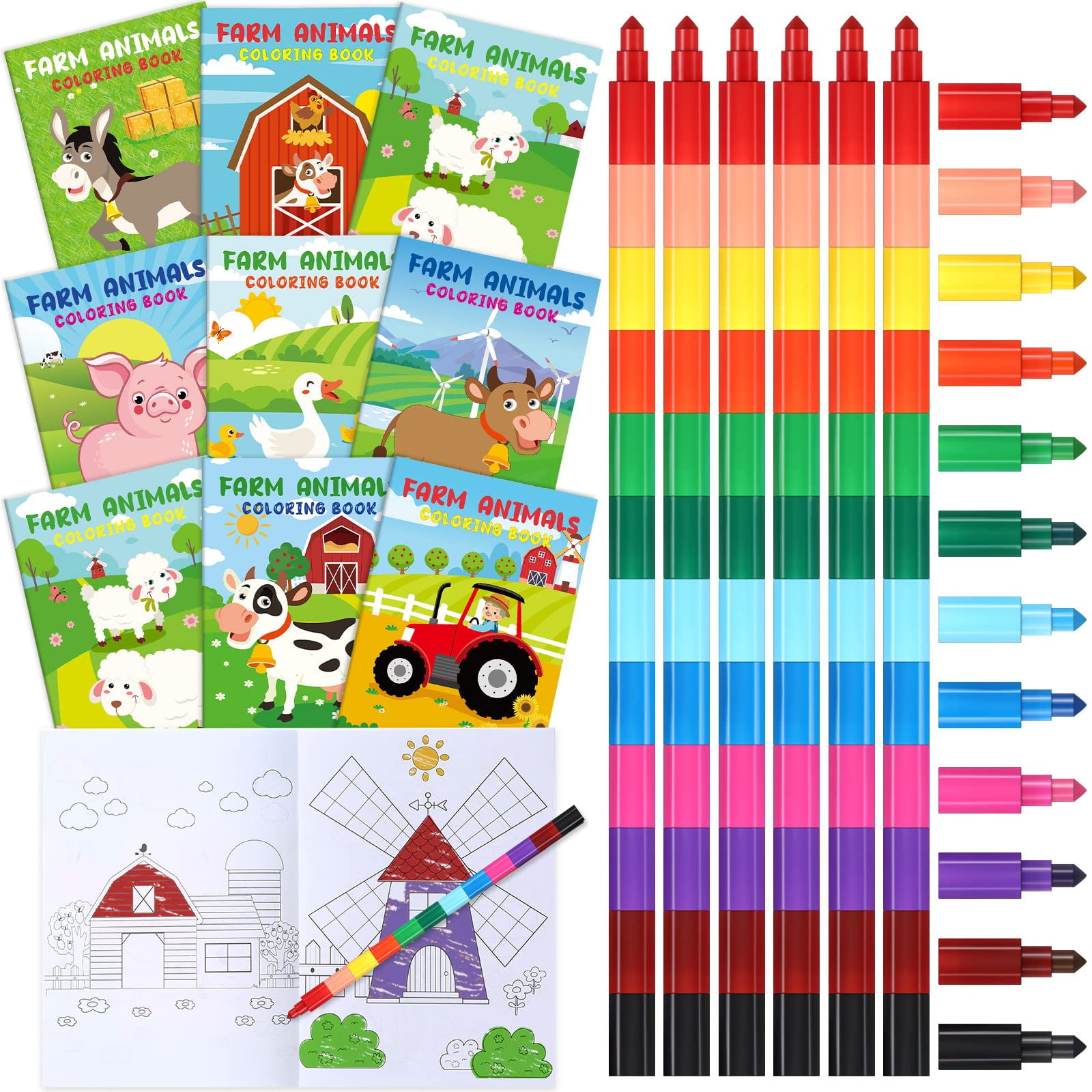 24 Pcs Farm Animals Coloring Books for Kids Bulk with 24 Stacking ...