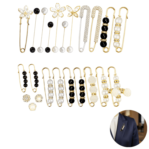 24 Pcs Fashion Safety Pins for Clothes, Pearl Safety Pins, Pant Waist ...