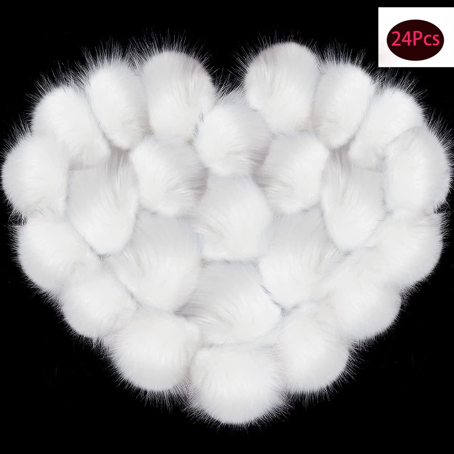 24 Pcs Faux Fur Pom Pom Balls Fluffy Pompom Ball with Elastic Loop for ...