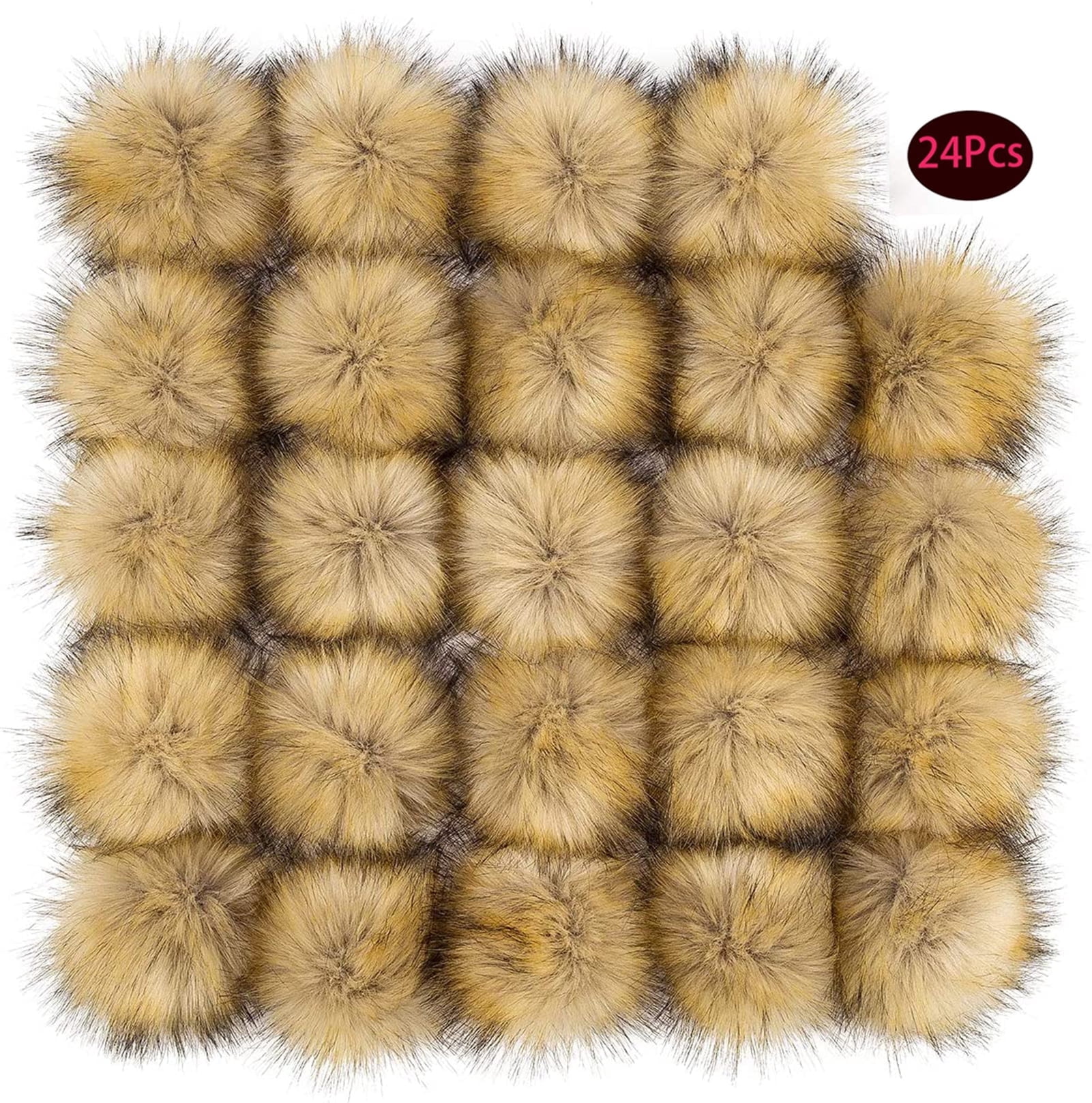24 Pcs Furry Faux Fur Pom Pom Balls with Elastic Loop for Hats, Shoes ...