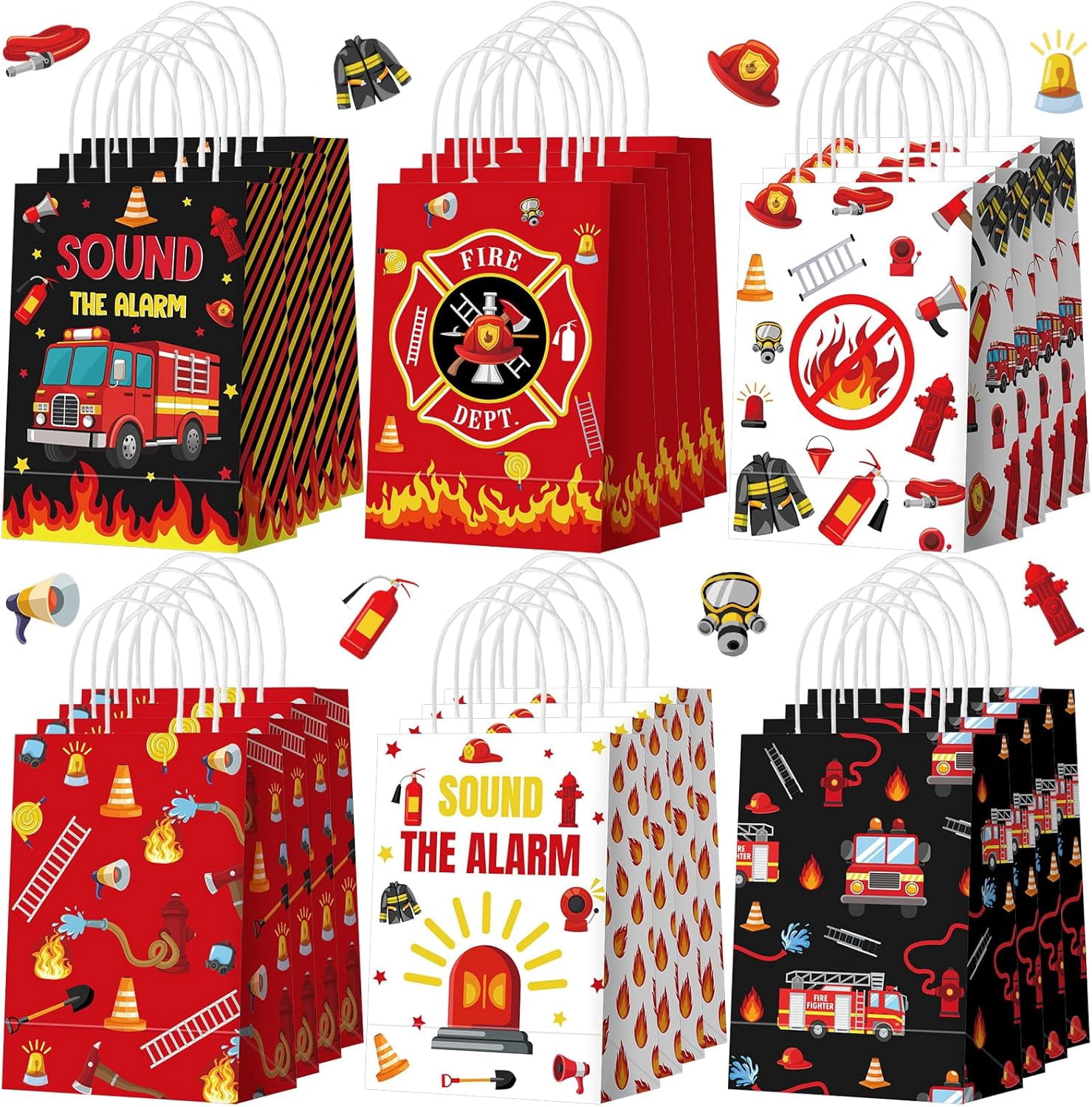 24 Pcs Firetruck Party Favors Gifts Goodie Bags with Handles ...