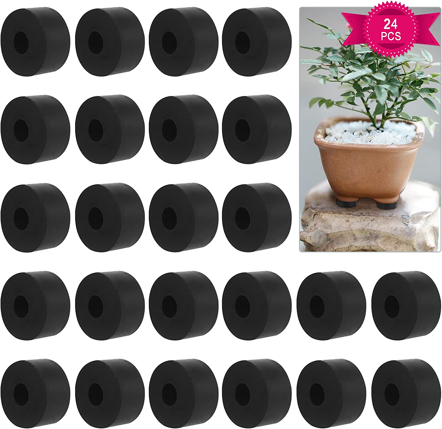 24 Pcs Black Rubber Flower Pot Feet Riser for Indoor Outdoor Garden ...