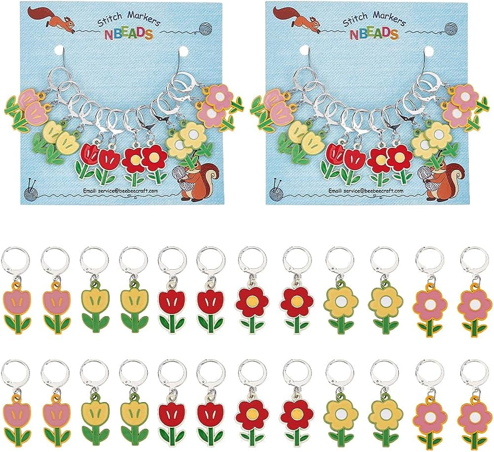 24 Pcs Flower Stitch Markers, Alloy Enamel Crochet Stitch Marker Charms ...
