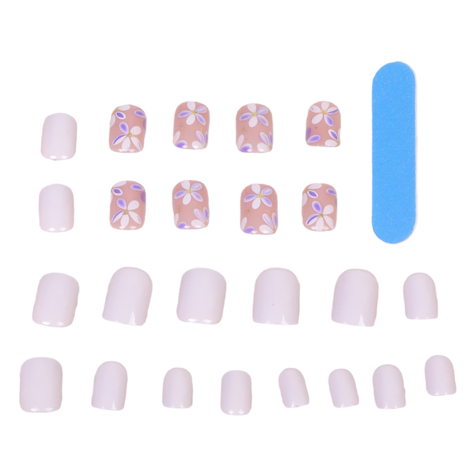 24 Pcs Flowers Artificial Nails French Tip Short Square On Nails ...