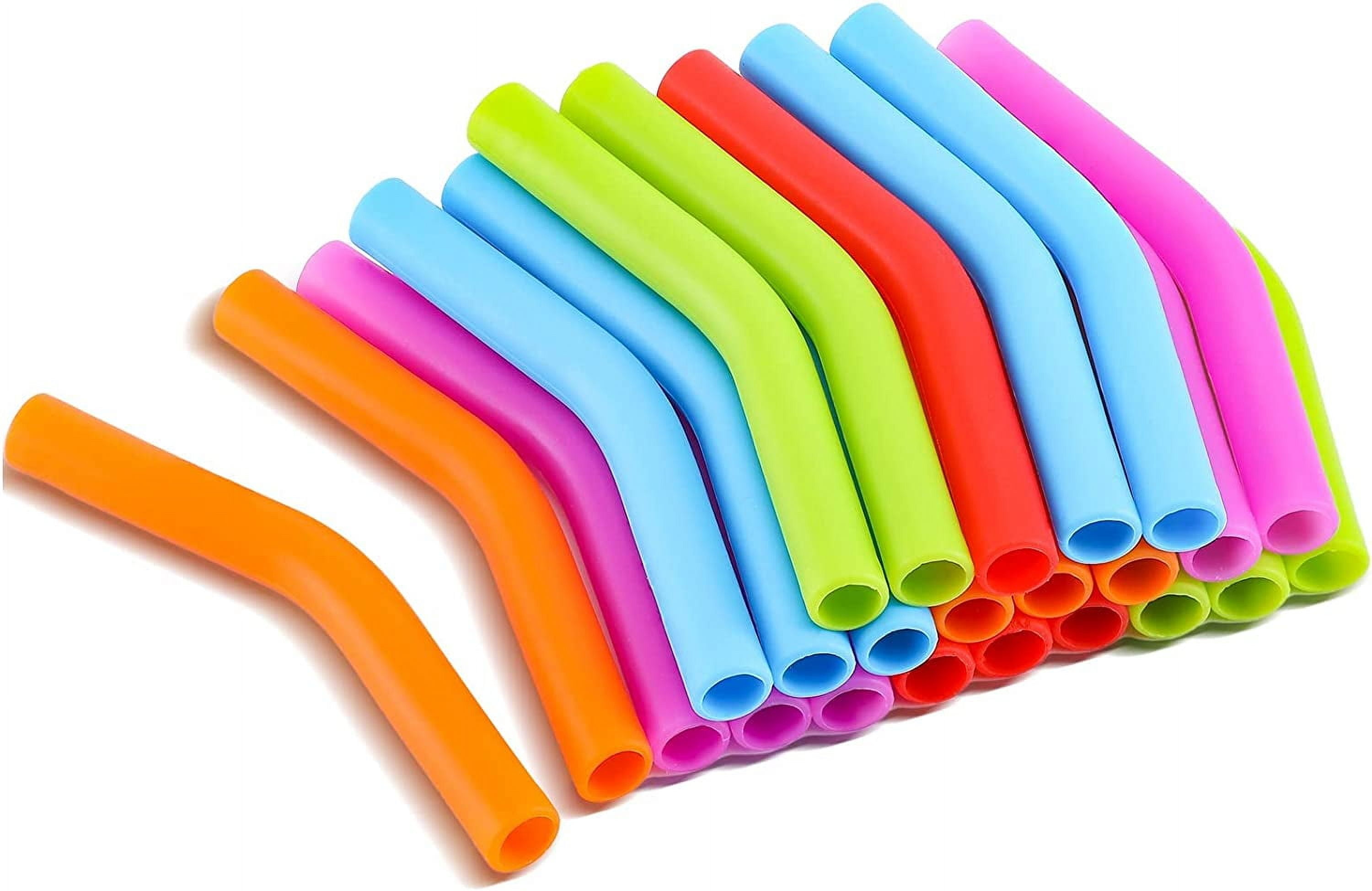 24 Pcs Food Grade Silicone Straw Elbows Tips Wide Stainless Steel ...