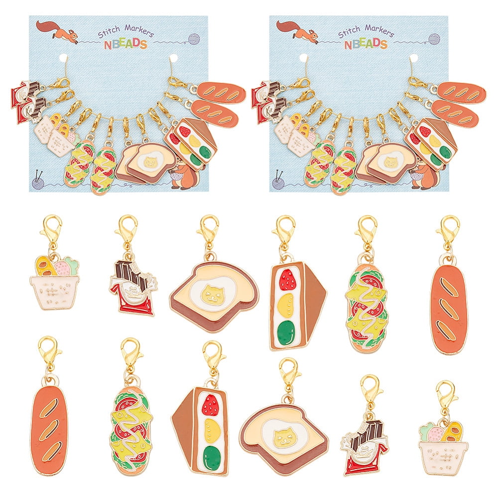 24 Pcs Food Stitch Markers Toast Slices Egg/Bread Basket/Hot Dog Enamel ...