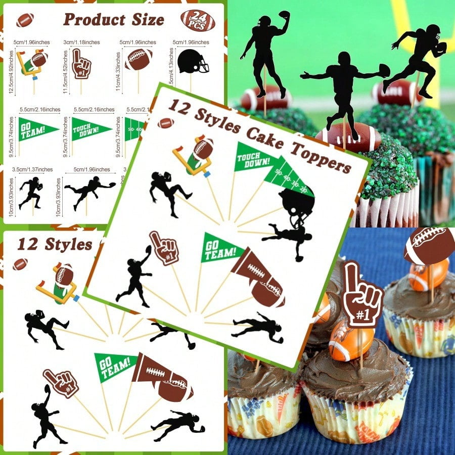 24 Pcs Football Cupcake Toppers Disposable Foot Ball Themed Toothpicks ...