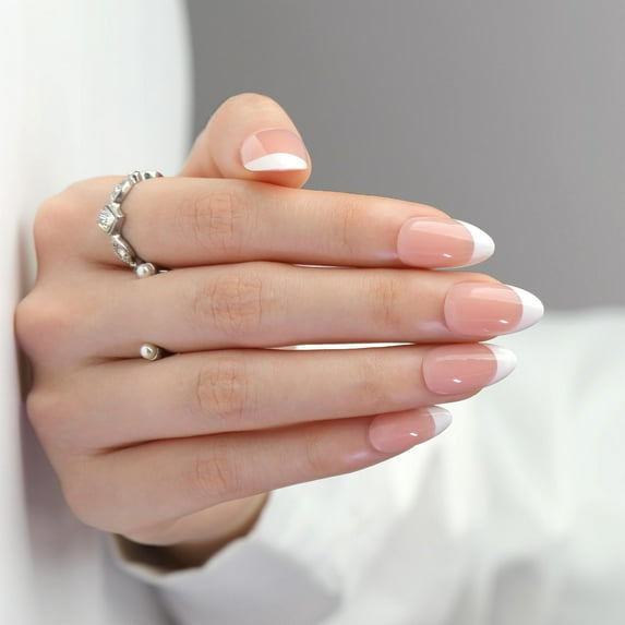 24 Pcs French Tip On Nails Glossy False Nails Acrylic Nails Short ...