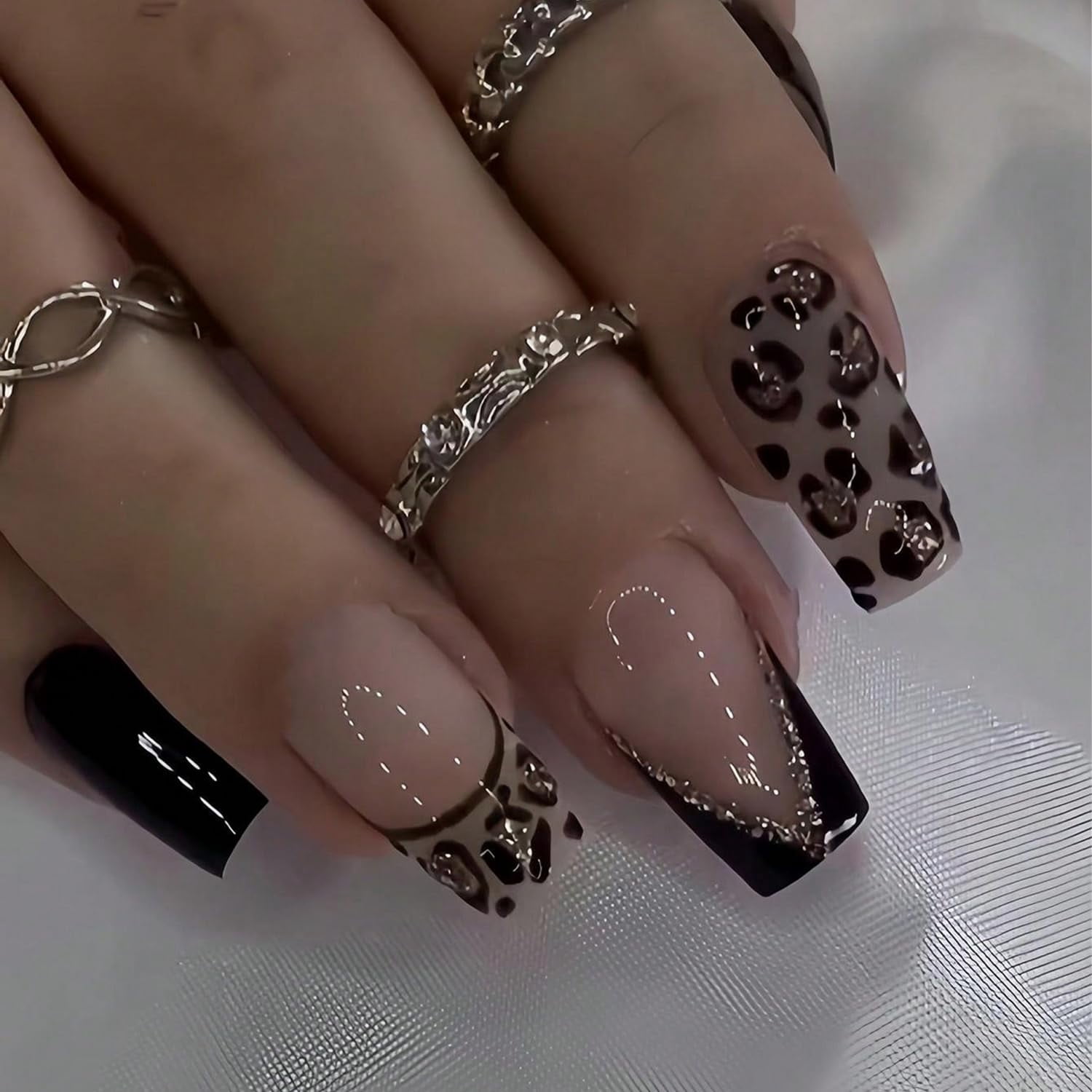24 Pcs French Tip TMA2 Press on Nails with Leopard Print Designs Medium ...