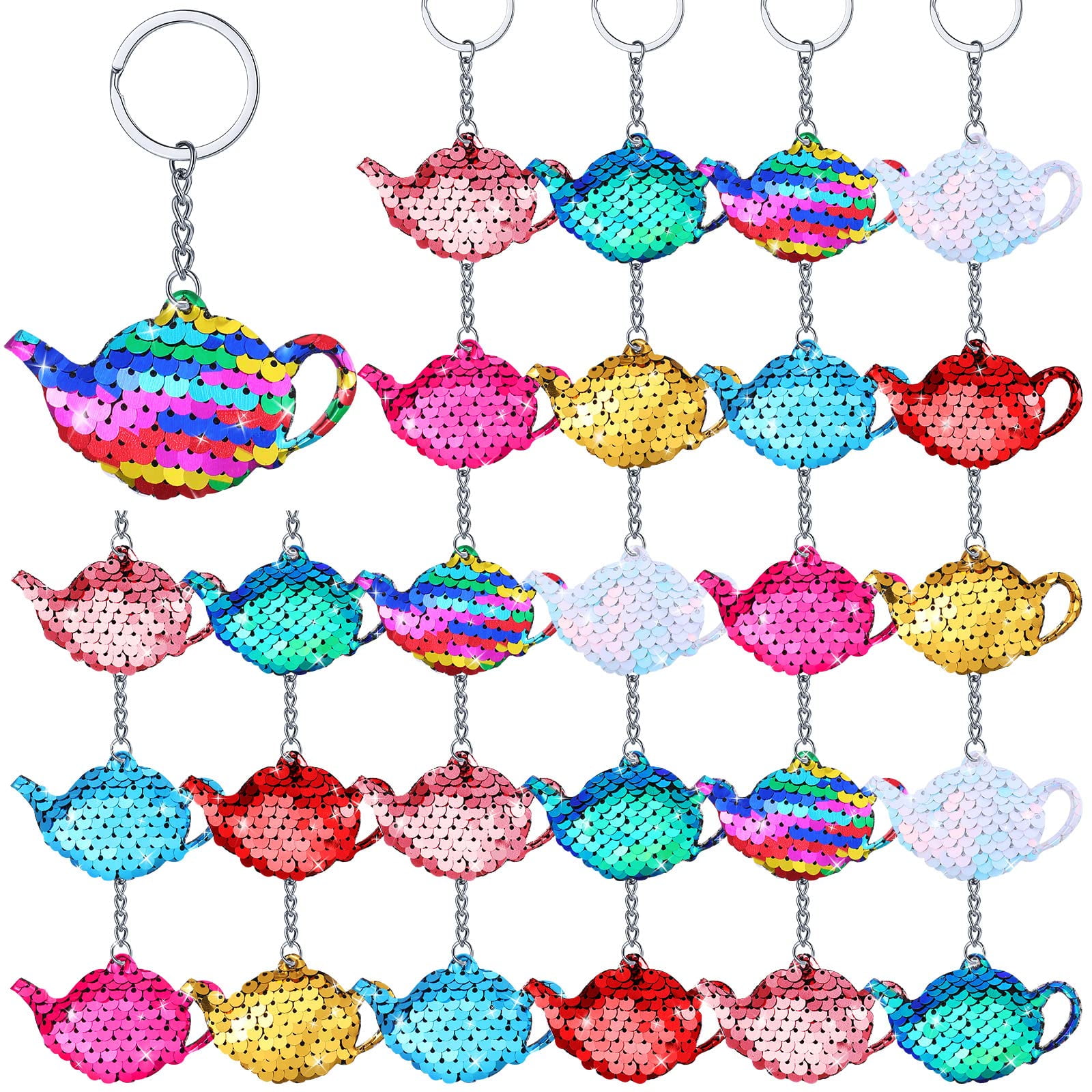 24 Pcs GirlsITSC Tea Party Teapot Keychain Glitter Keychain Tea Party ...