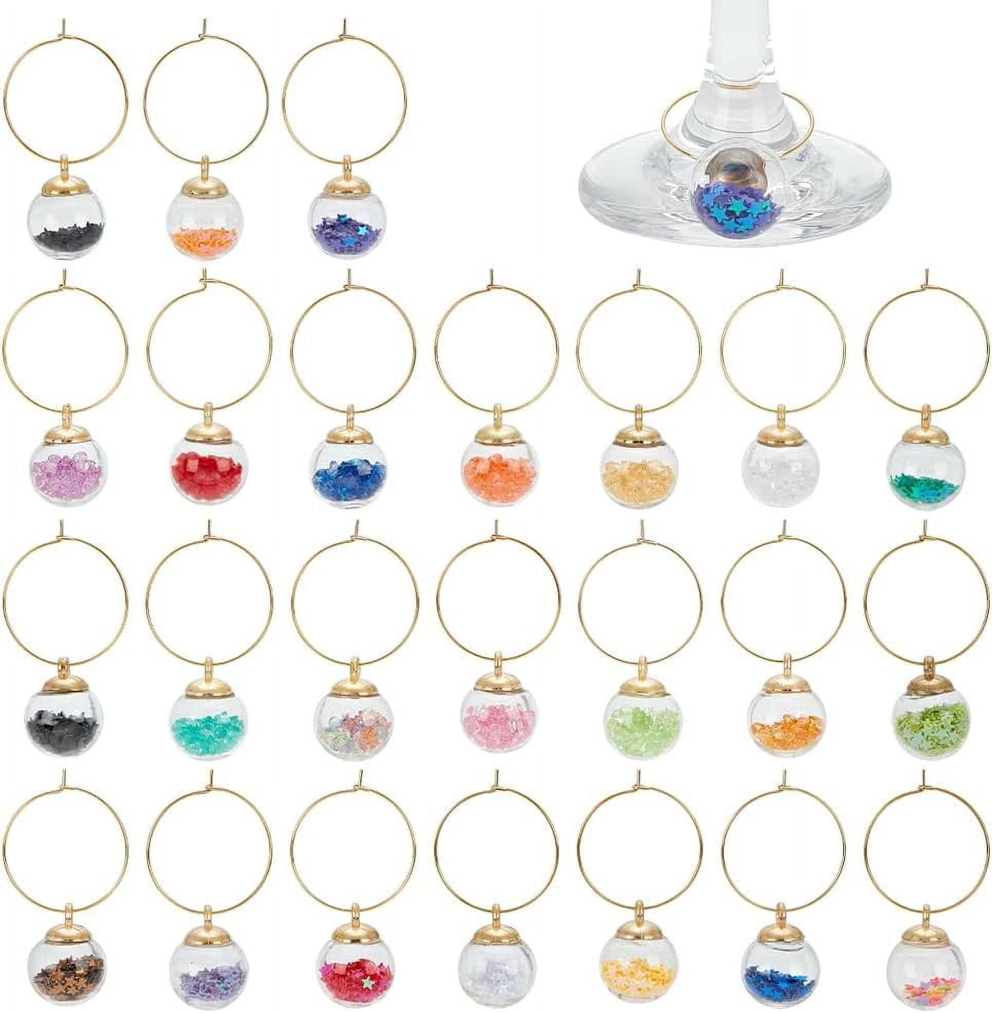 24 Pcs Glass Ball Wine Glass Charms Rhinestone or Pentagram Inside Wine ...