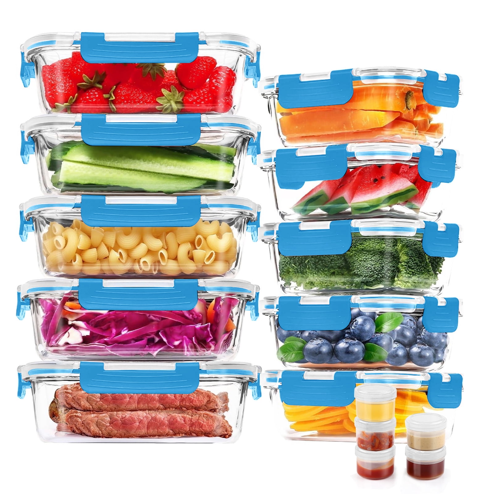 Taimasi, Glass Food Storage Containers, 30pcs, Airtight Blue - Walmart.com